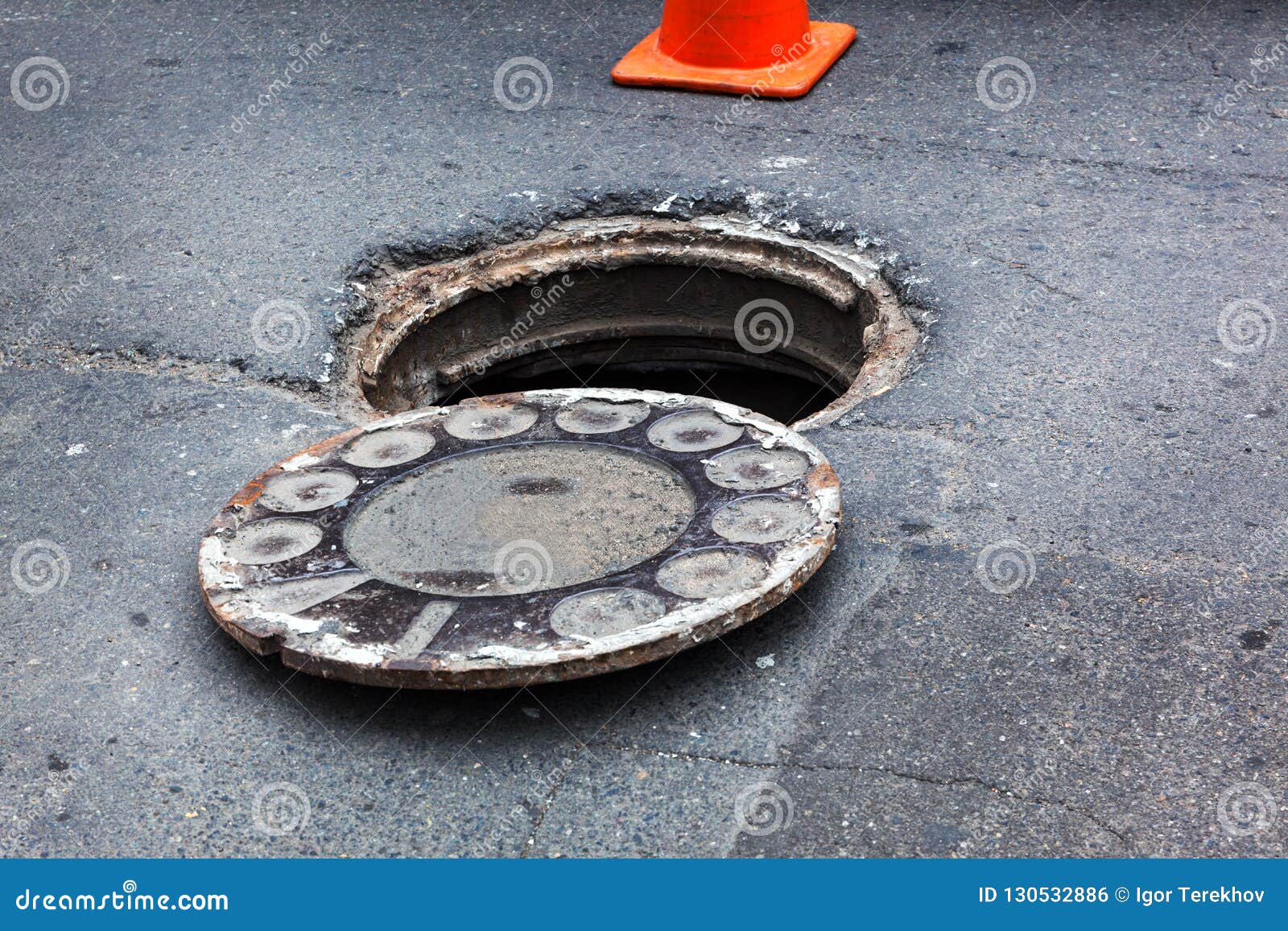 Open old manhole stock photo. Image of metal, sewage - 130532886