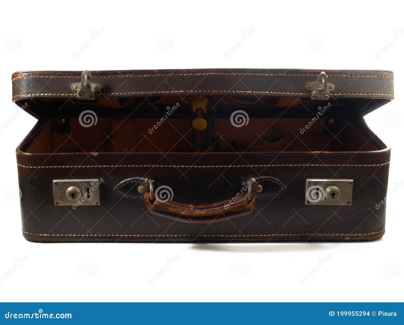 Open Old Vintage Suitcase Isolated on White Background Stock Photo ...