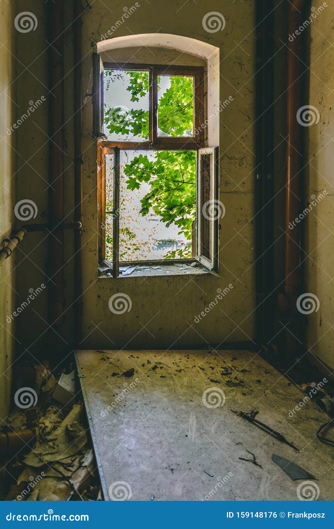 Open Old Window in a Deserted Building Stock Photo - Image of ...