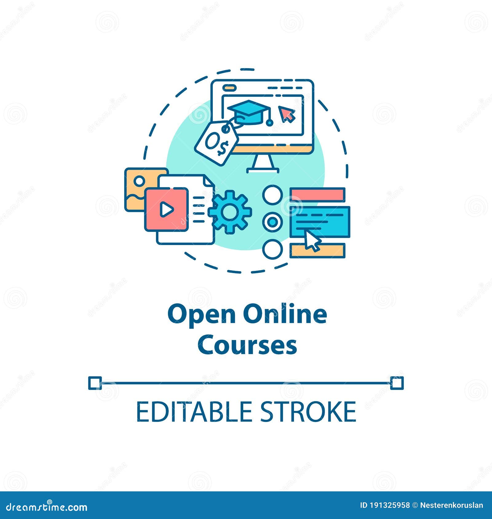 Open Online Courses Concept Icon Stock Vector - Illustration of digital ...