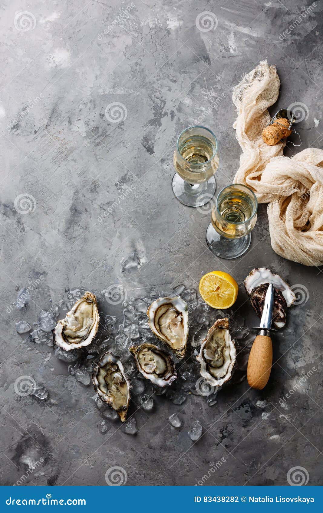 Open Oysters and champagne stock photo. Image of food - 83438282