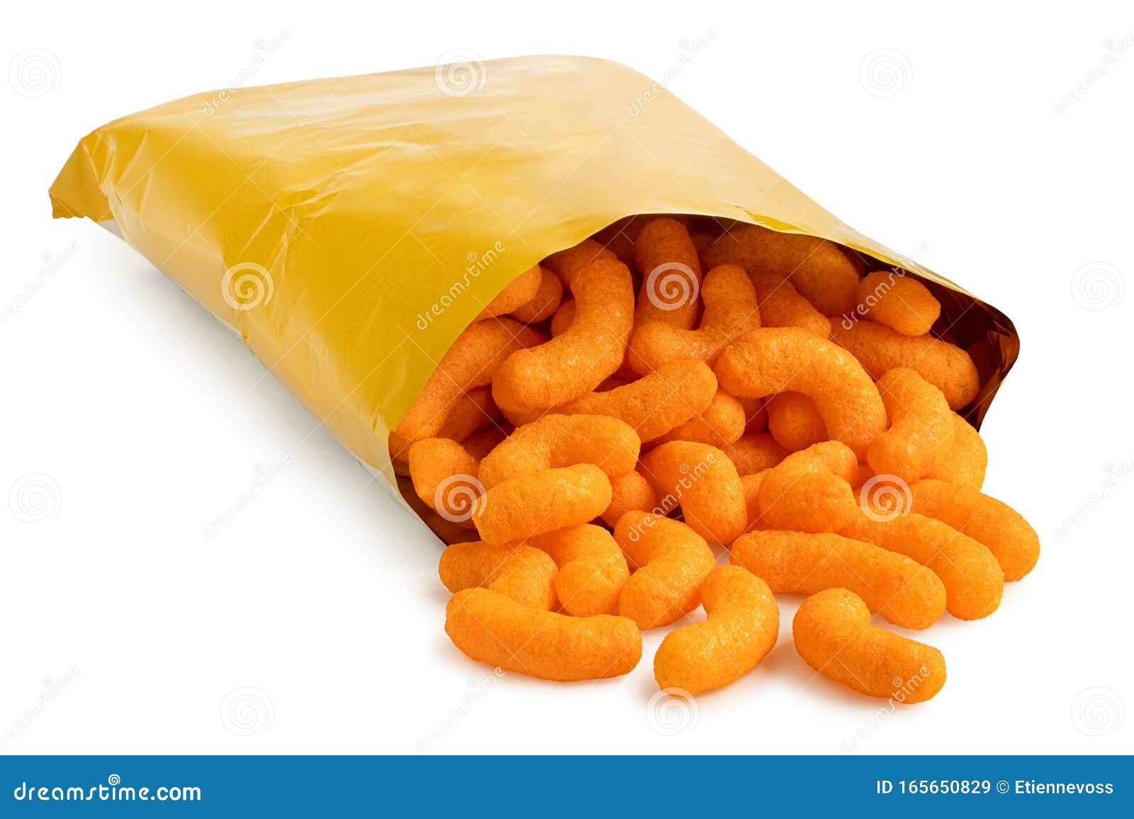 Extruded Cheese Puffs In A White Ceramic Bowl Isolated On White. Top ...