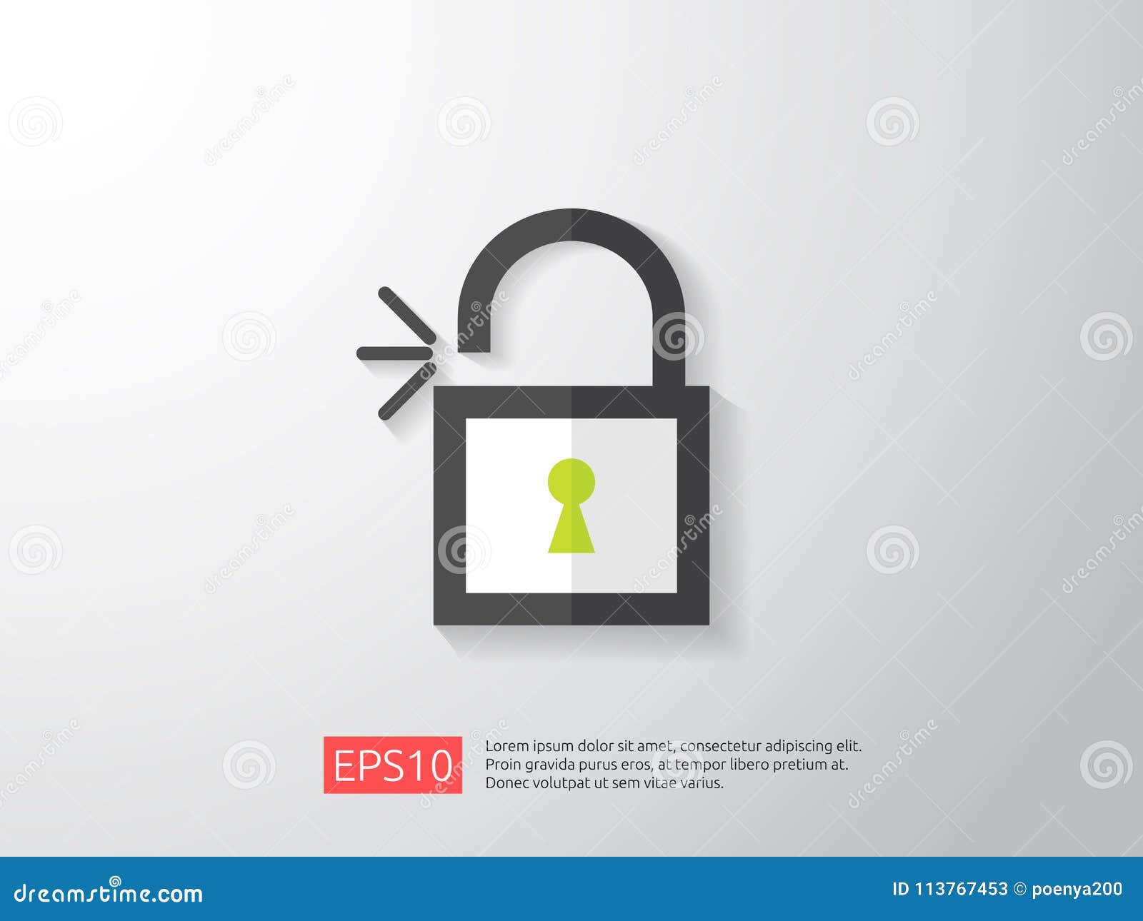 Open Padlock Icon Illustration. Lock Access Warning Alert Security ...