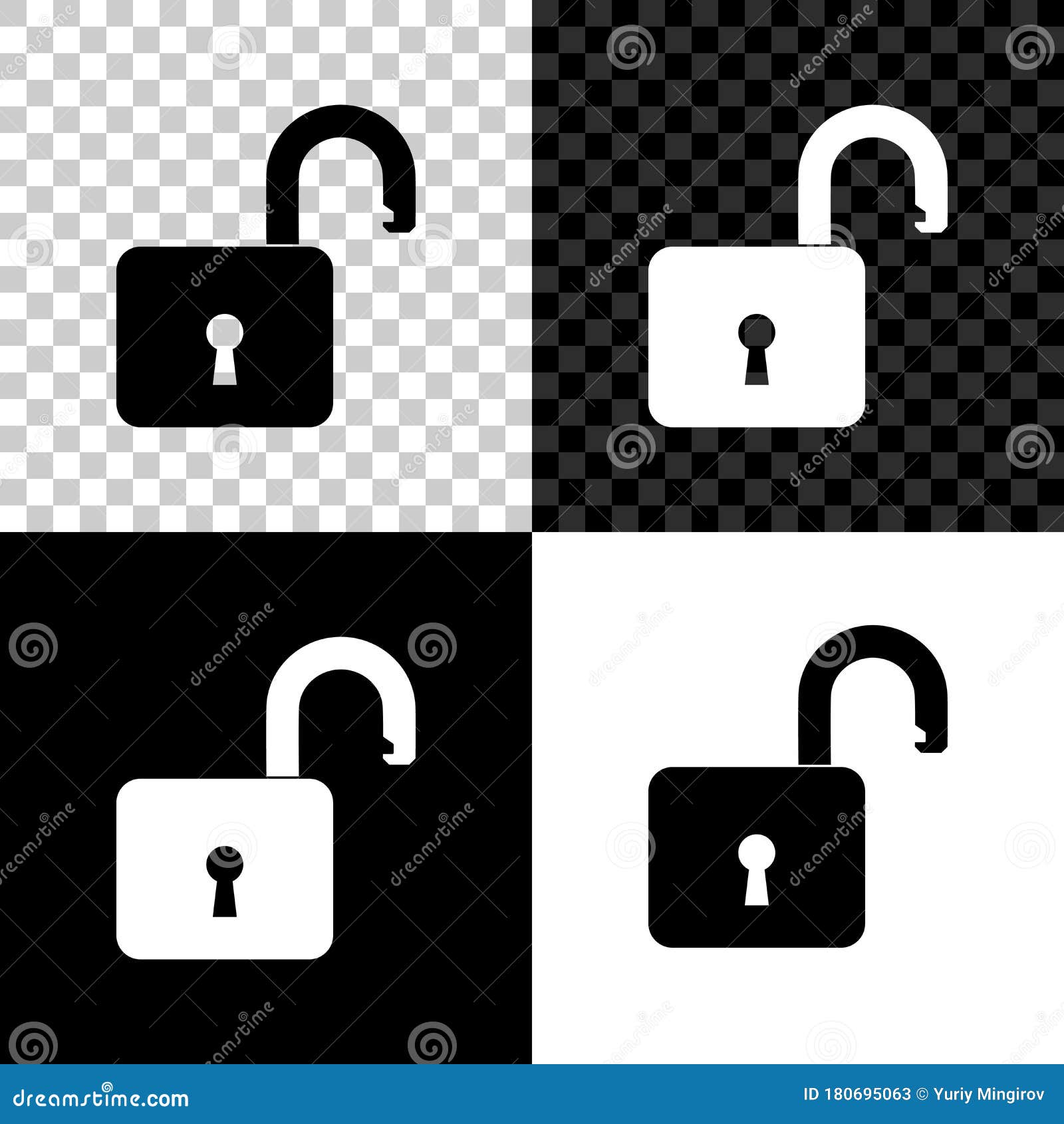 Open Padlock Icon Isolated on Black, White and Transparent Background ...
