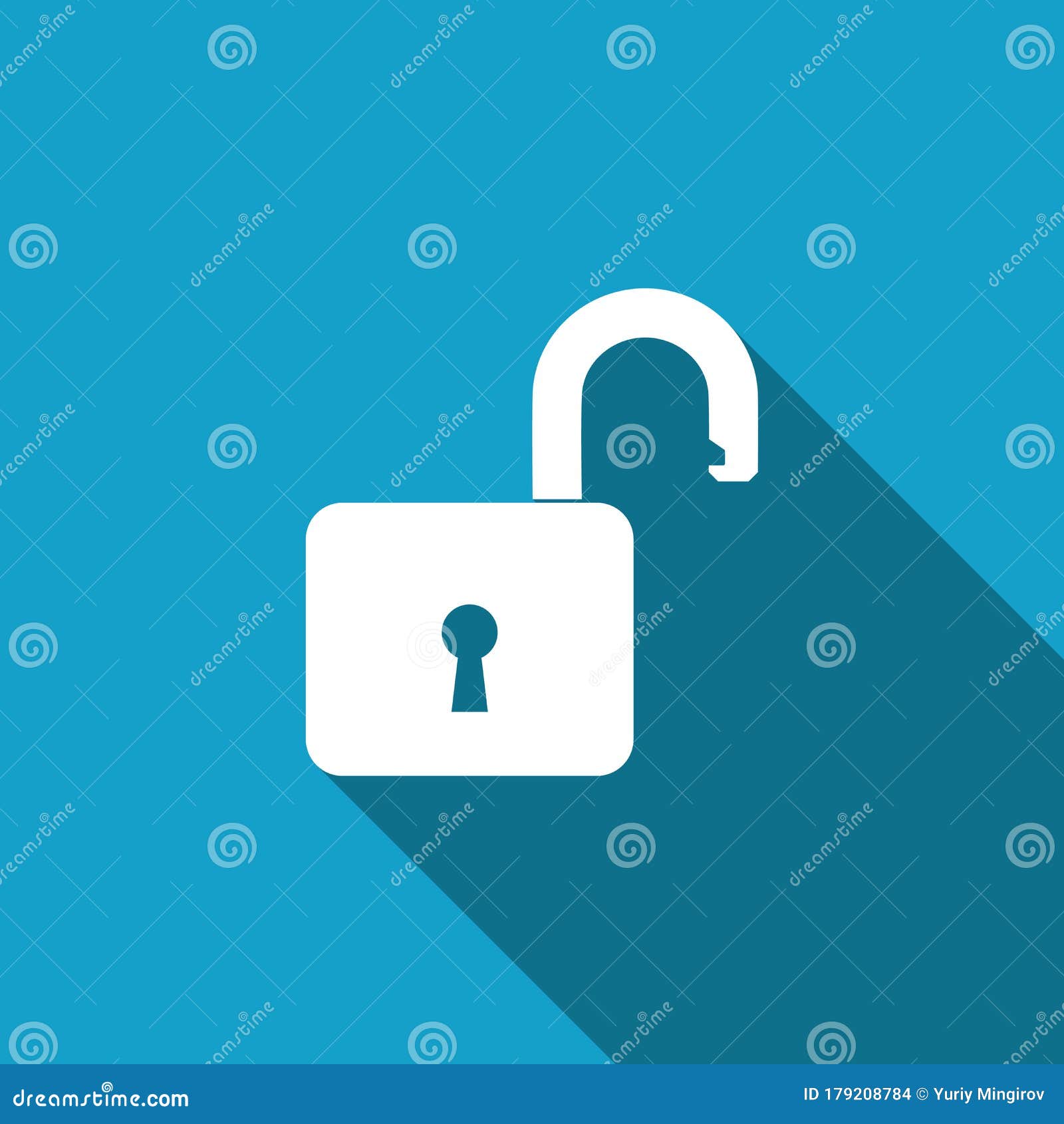 Open Padlock Icon Isolated with Long Shadow. Lock Symbol Stock Vector ...