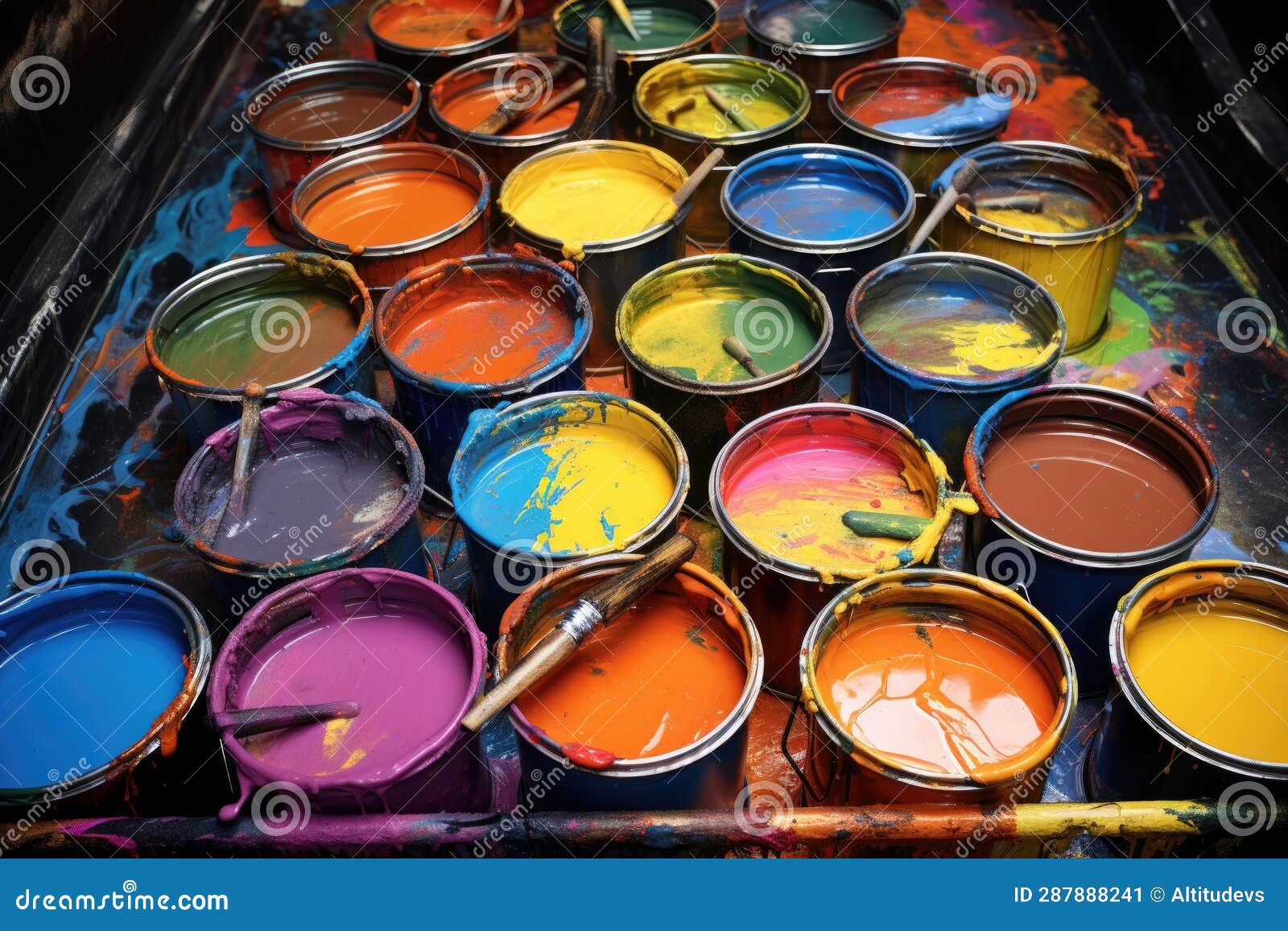 Open Paint Cans with Colorful Lids Stock Illustration - Illustration of ...