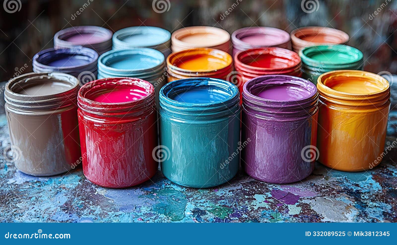 Open Paint Cans Showcase a Vibrant Color Spectrum. Stock Illustration ...