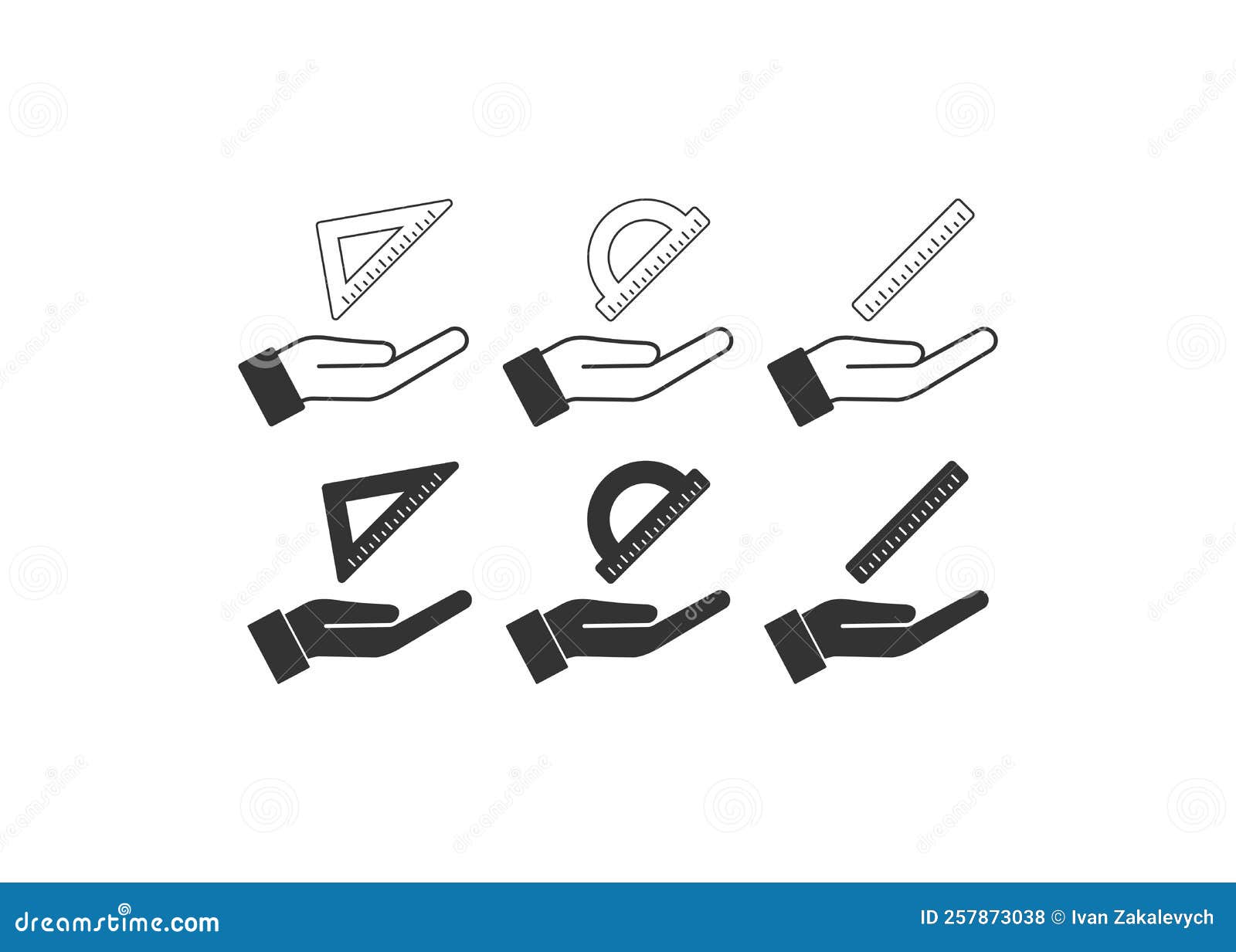 Open Palm and Corner, Protractor, Ruler Icon. Hand and Measure Tool ...
