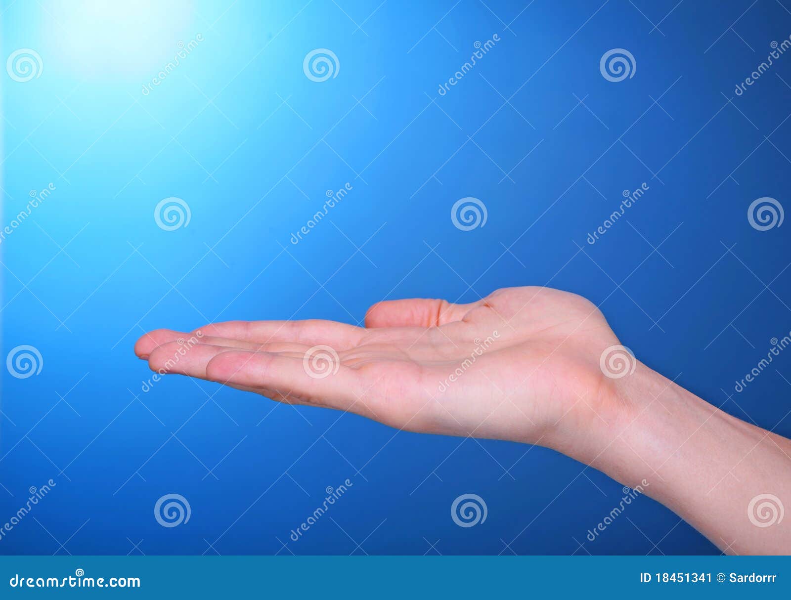 Open Palm Empty Hand on Blue Background Showing Ho Stock Image - Image ...