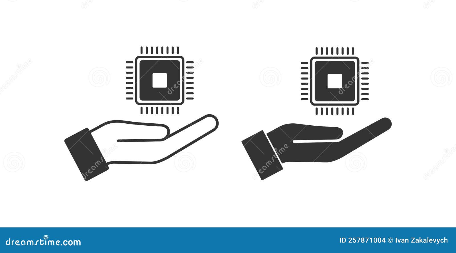 Open Palm and Processor Icon. Hand and Microchip Symbol. Sign Offer ...