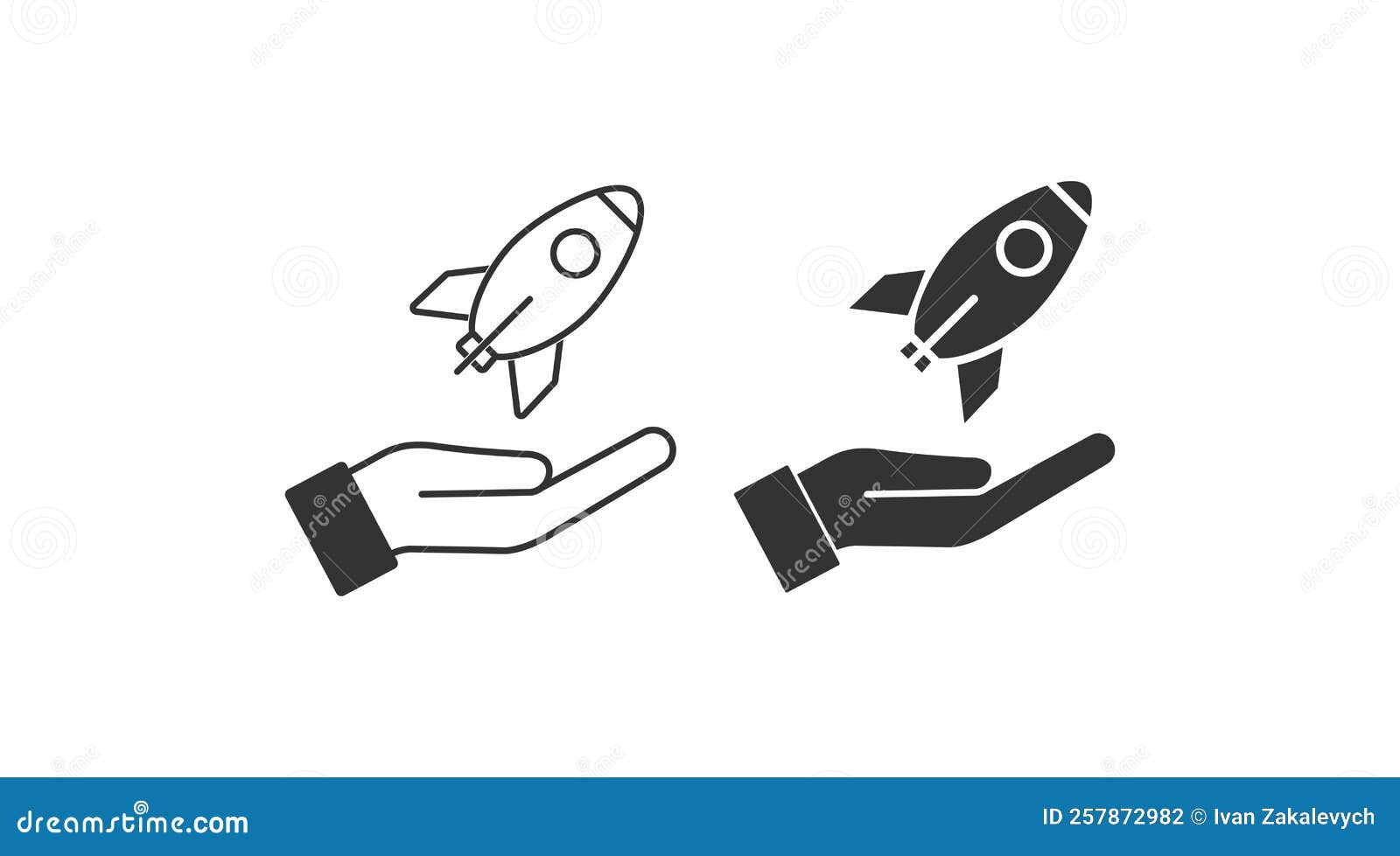 Open Palm and Rocket Icon. Hand and Space Ship Symbol. Sign Offer ...