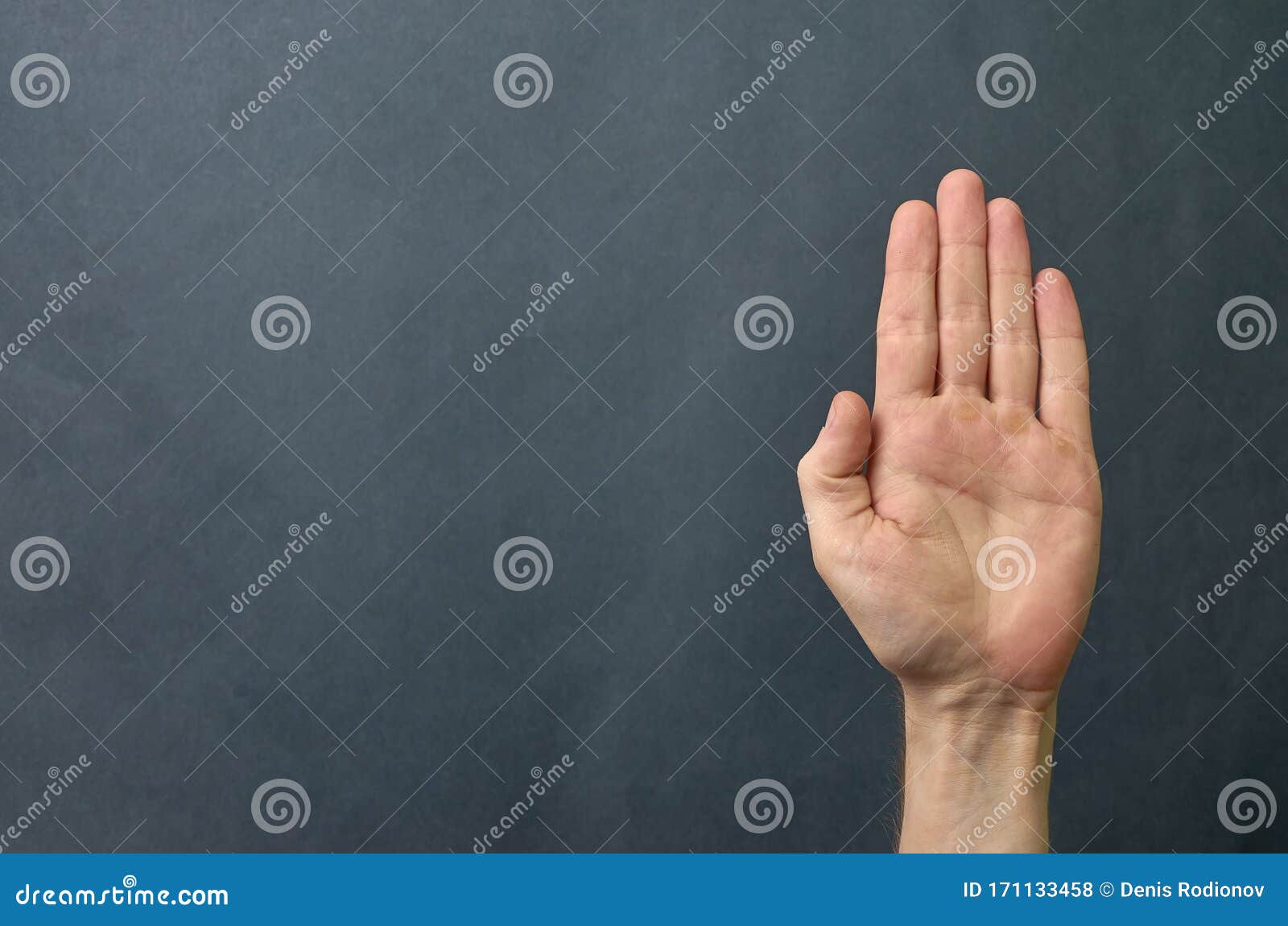 Open Palm. Stop Sign on a Dark Background with Place for Text Stock ...