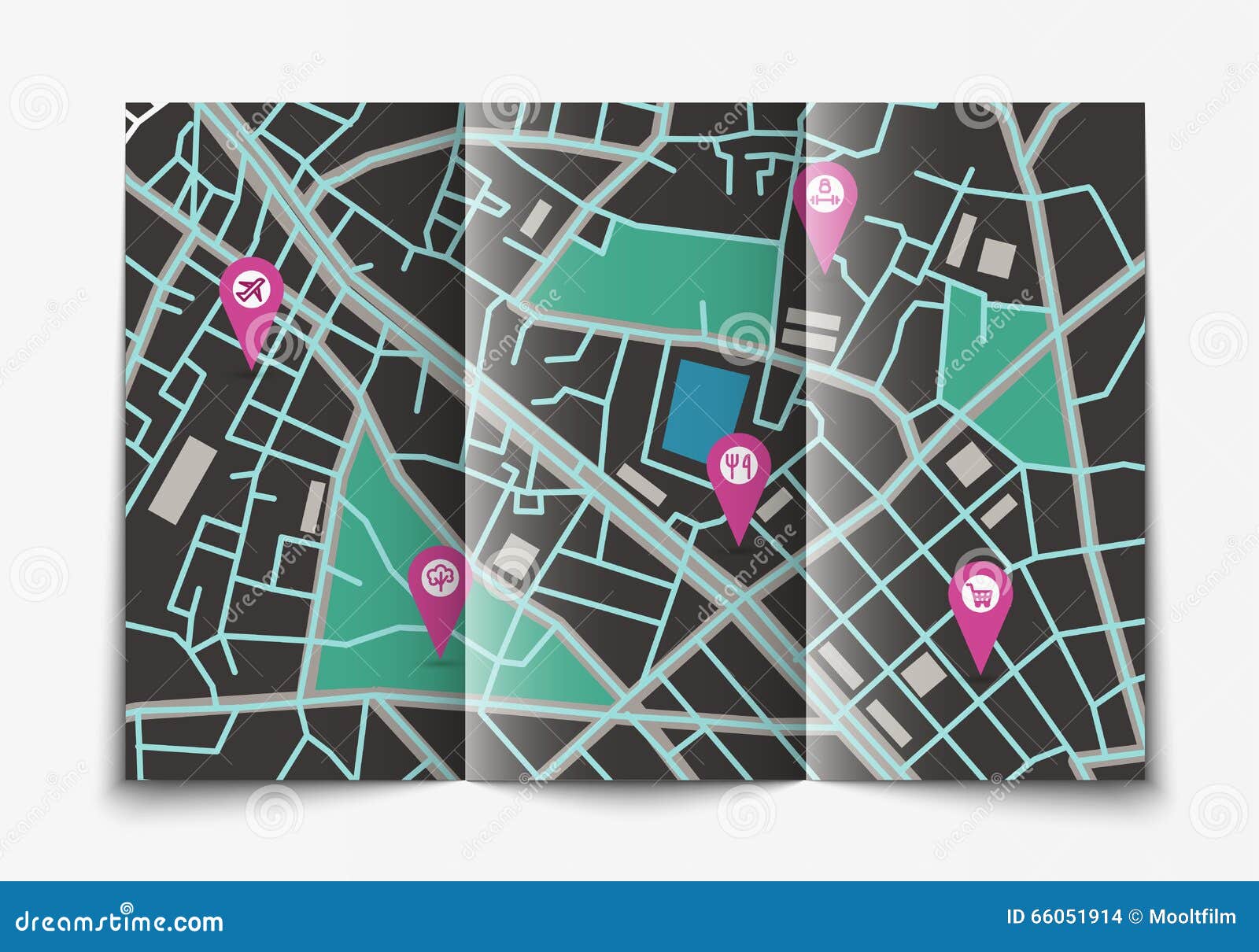 Open paper city map stock vector. Illustration of geotag - 66051914