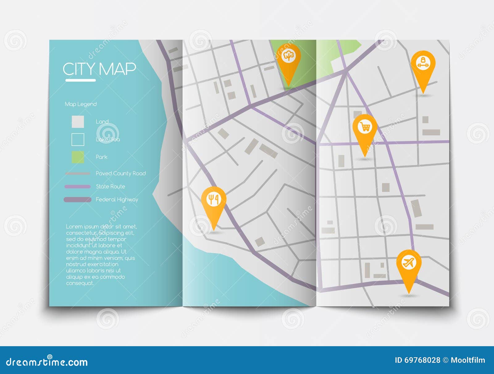 Open paper city map stock vector. Illustration of geotag - 69768028