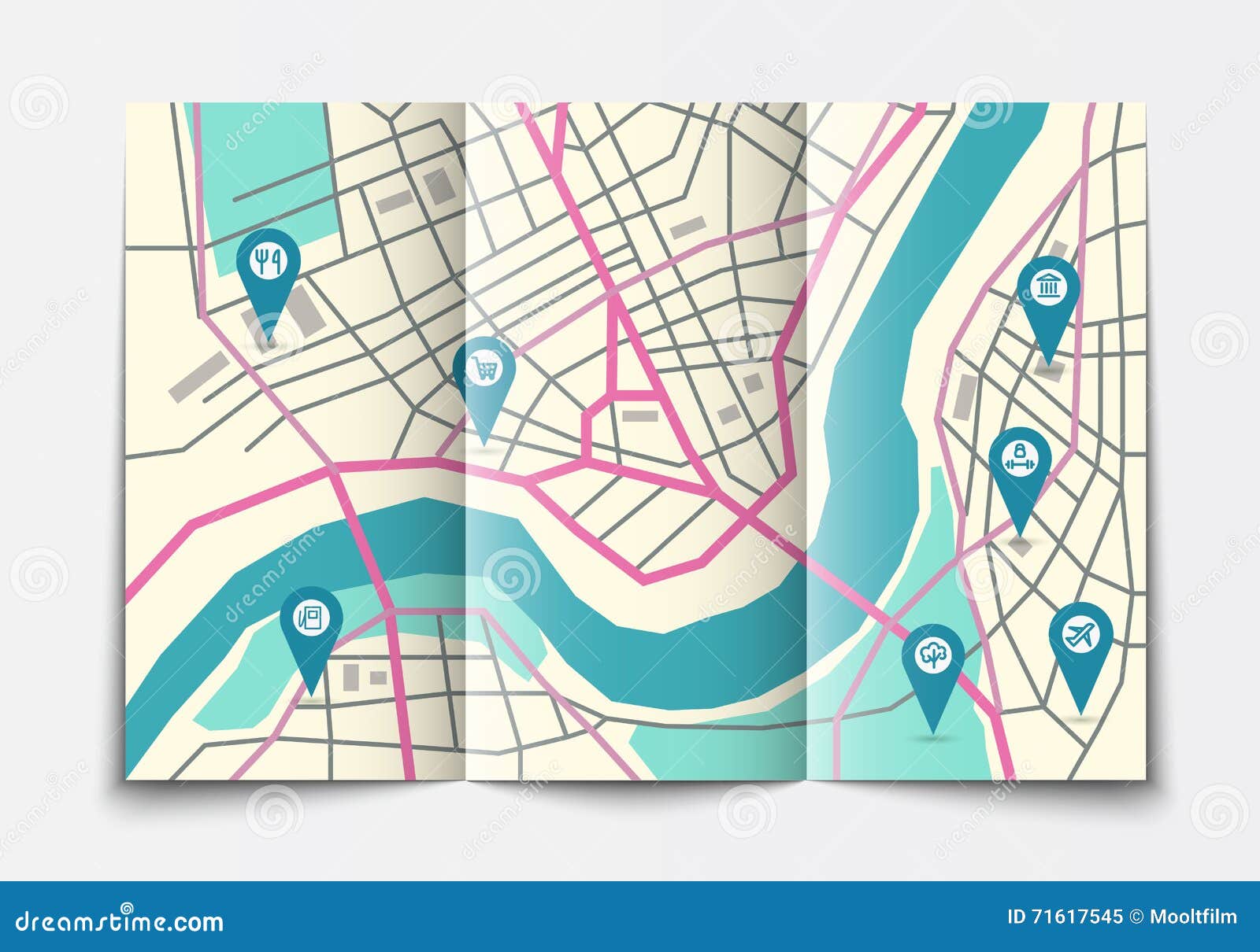 Open paper city map stock vector. Illustration of mark - 71617545