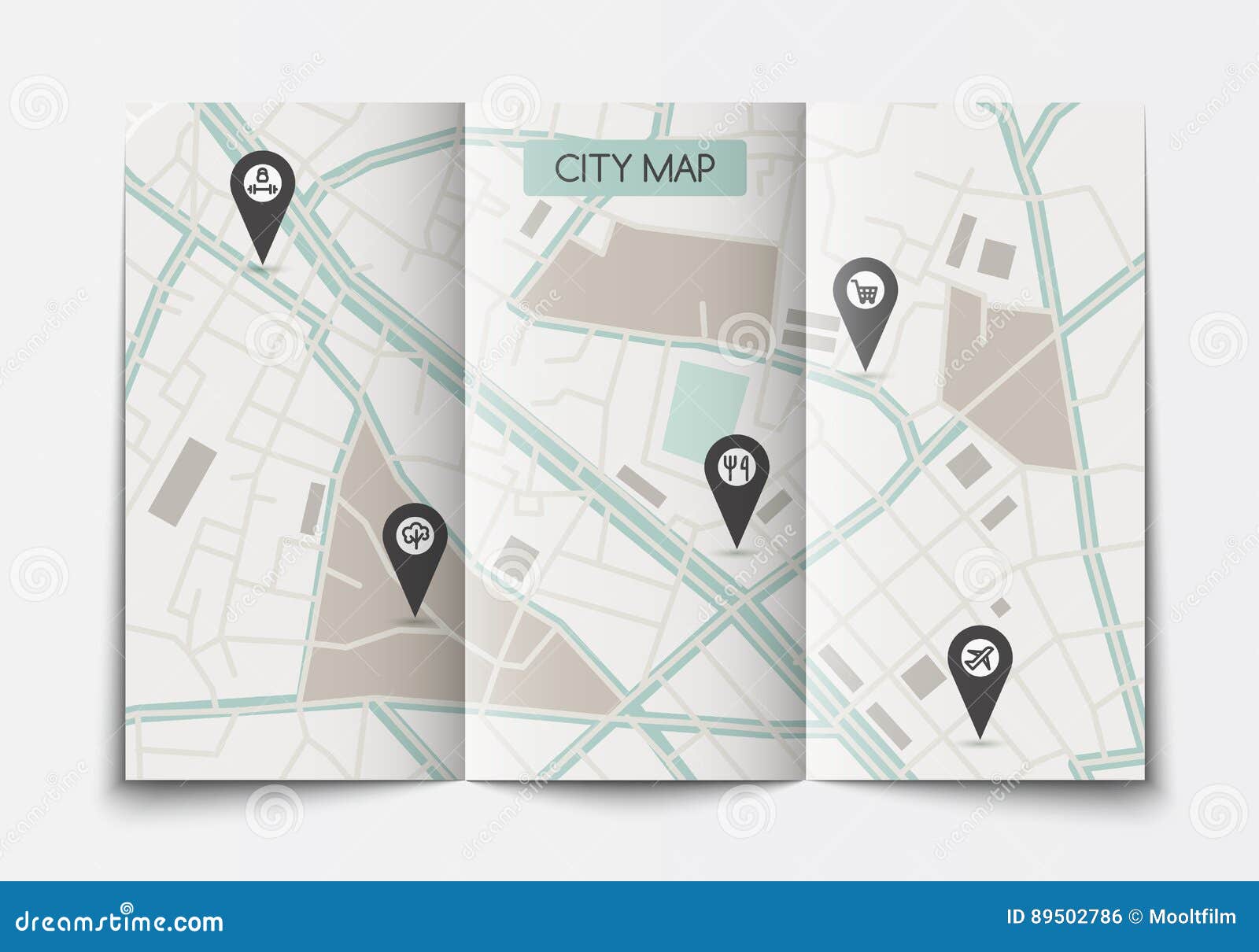 Open paper city map stock vector. Illustration of green - 89502786