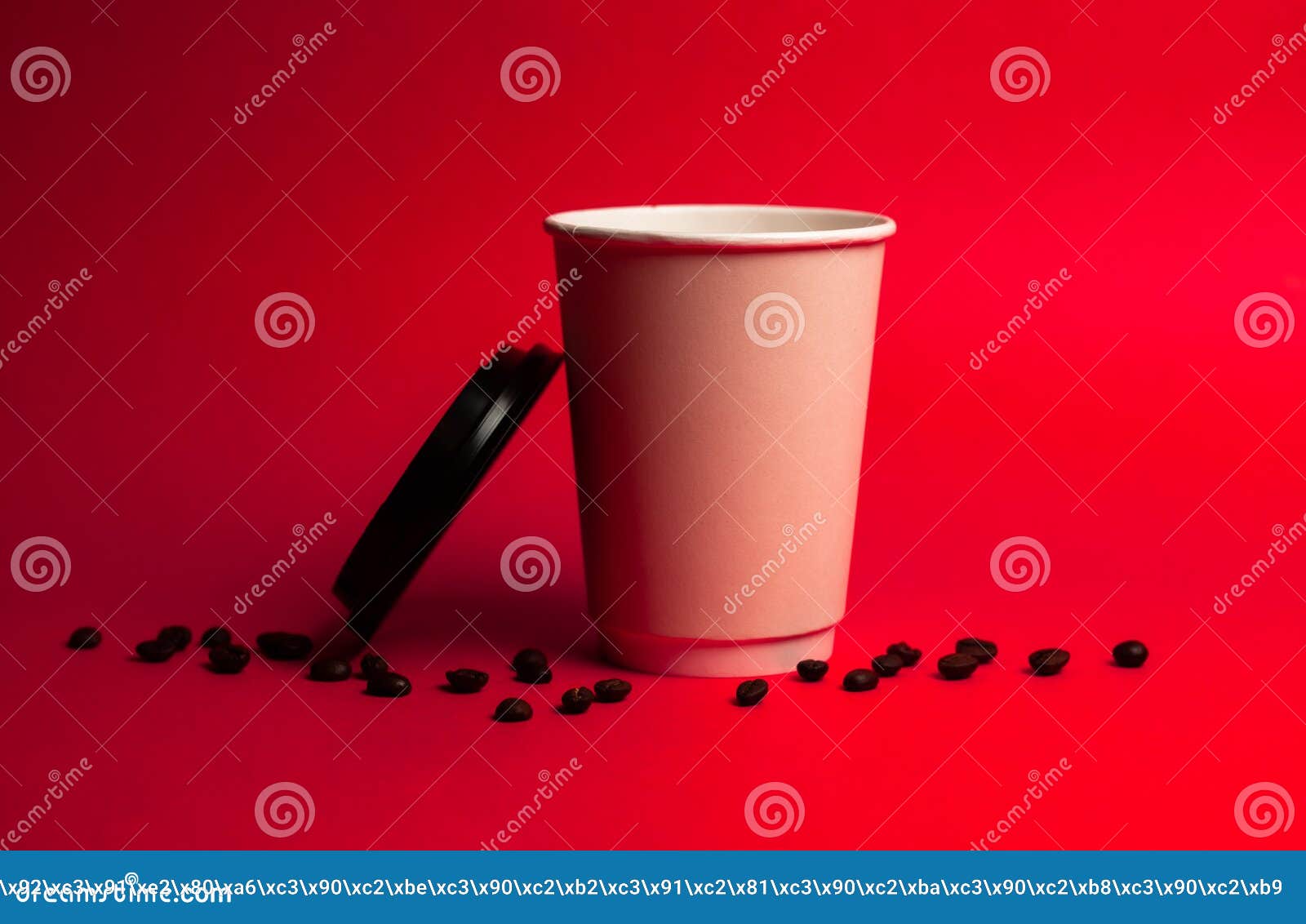 Open Paper Cup of Coffee with Beans on a Red Background Stock Photo ...
