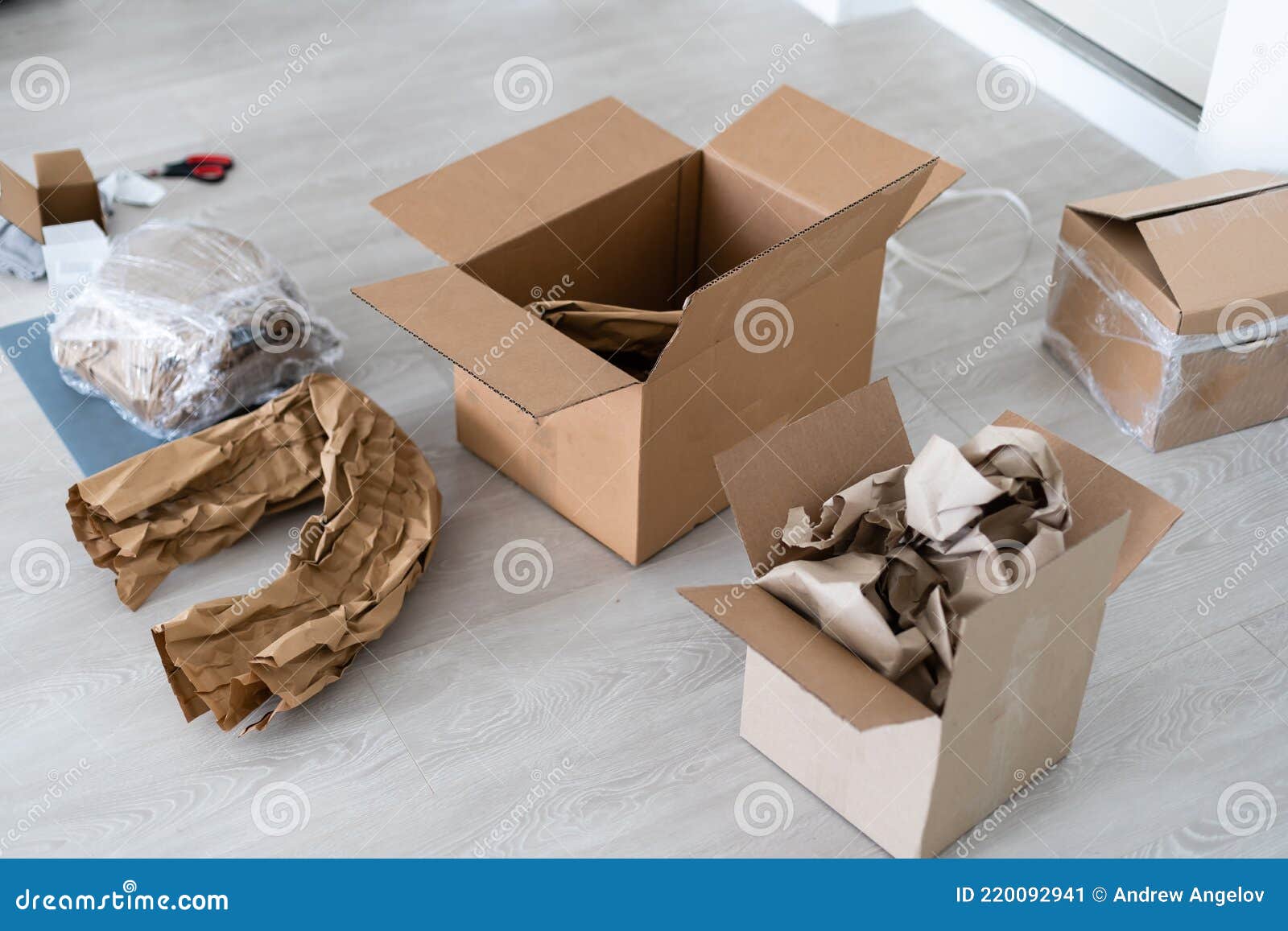 Open Parcel Box on Floor Near Open Door Stock Image - Image of ...