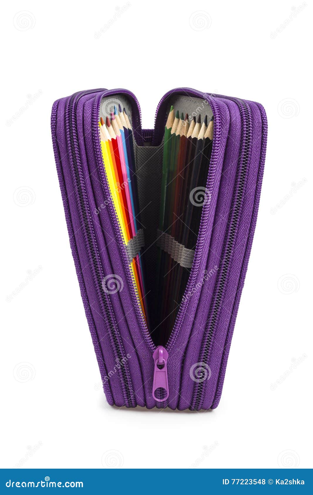 Open Pencil Box with Pens Isolated Stock Photo - Image of education ...