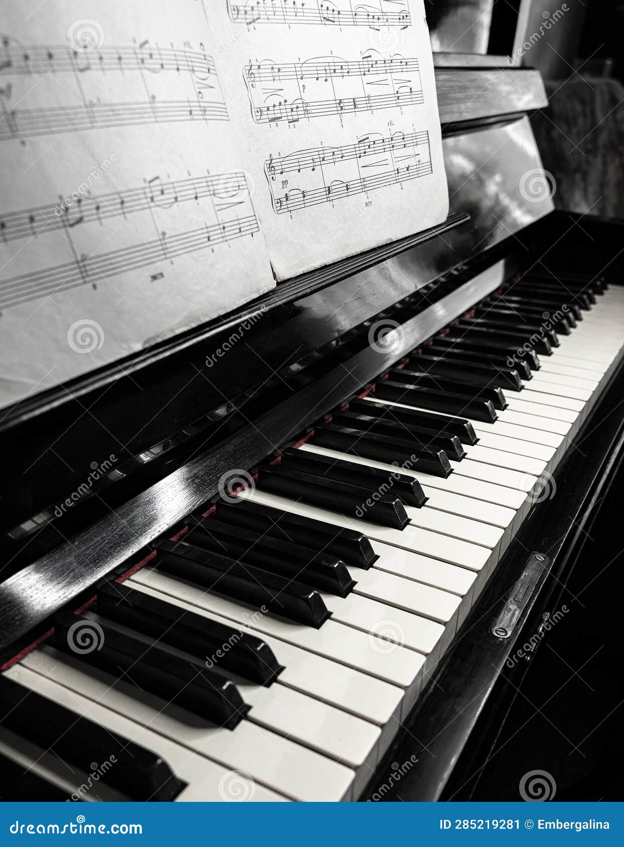 Open Piano with Open Notes on a Stand Stock Image - Image of melody ...