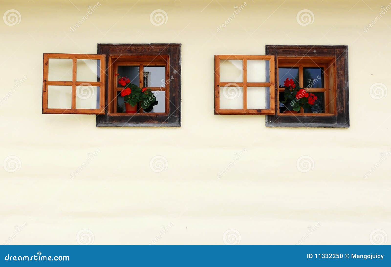 Open Picturesque Rustic Windows. Central Europe Stock Photo - Image of ...