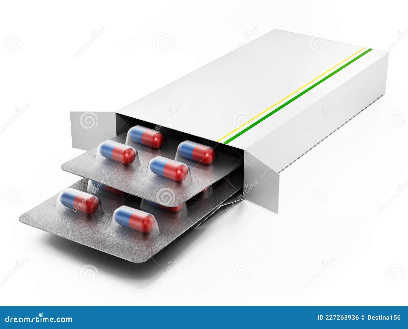 Open Pill Box with Capsules Isolated on White Background. 3D ...