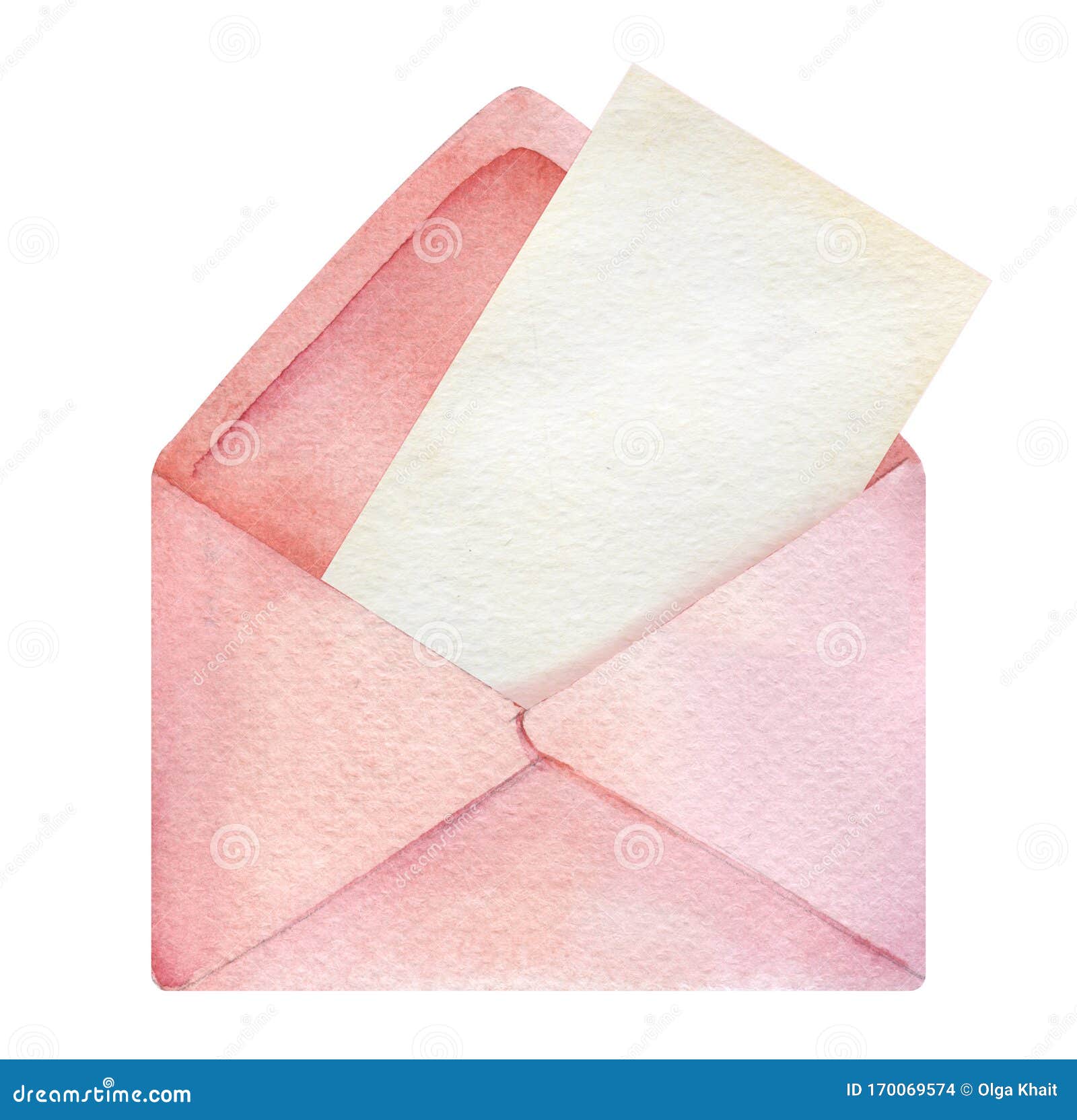 Open Pink Envelope with Empty White Blank Paper. Decorative Background ...
