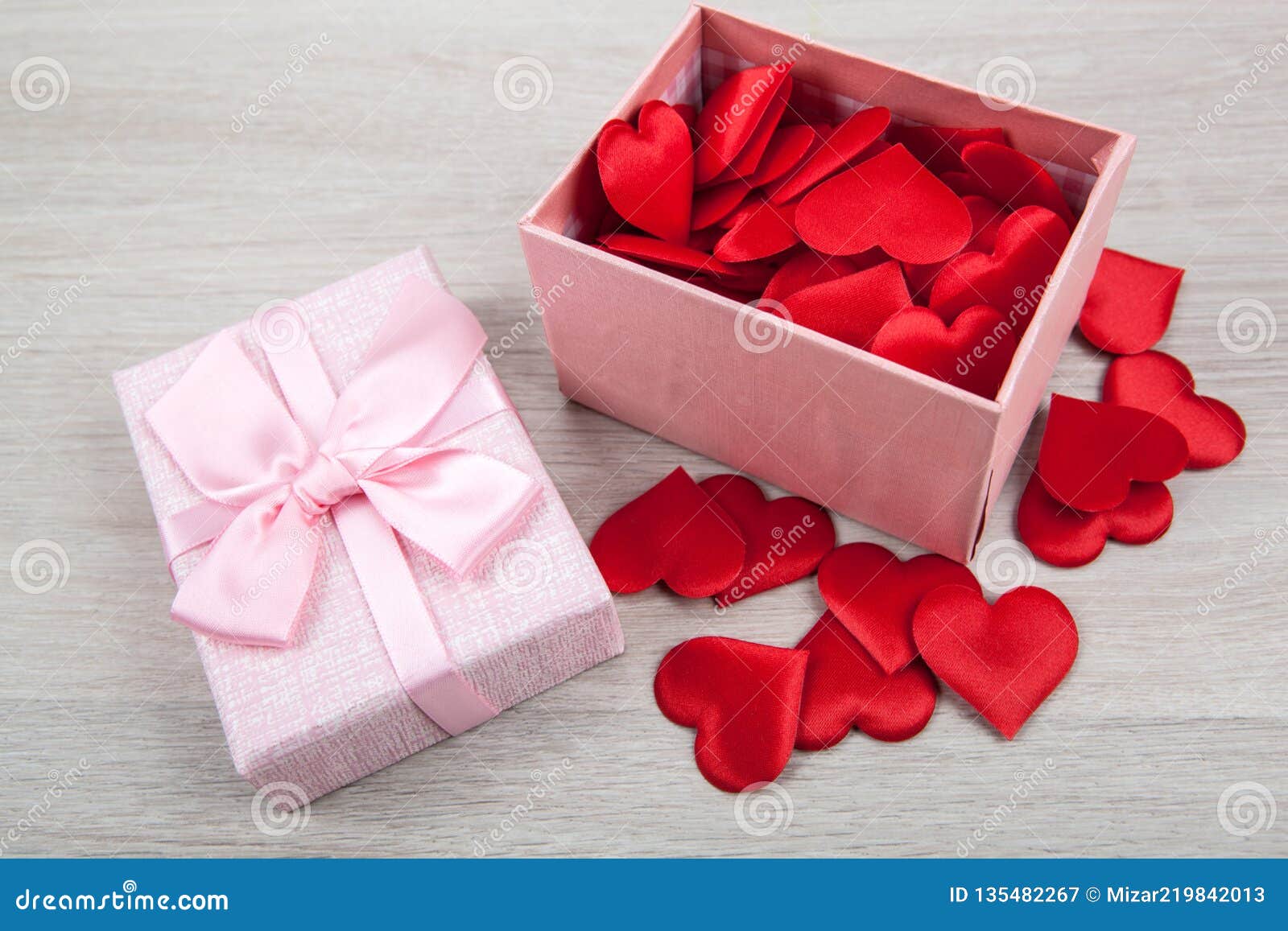 Open Pink Gift Box with Textile Heart Shapes Stock Image - Image of ...