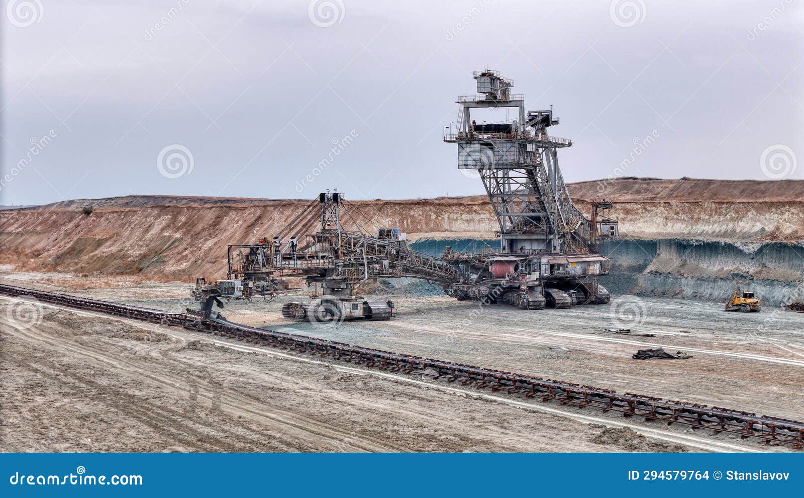 Open Pit Coal Mine with Huge Backhoe Digger Birds View from Above Stock ...
