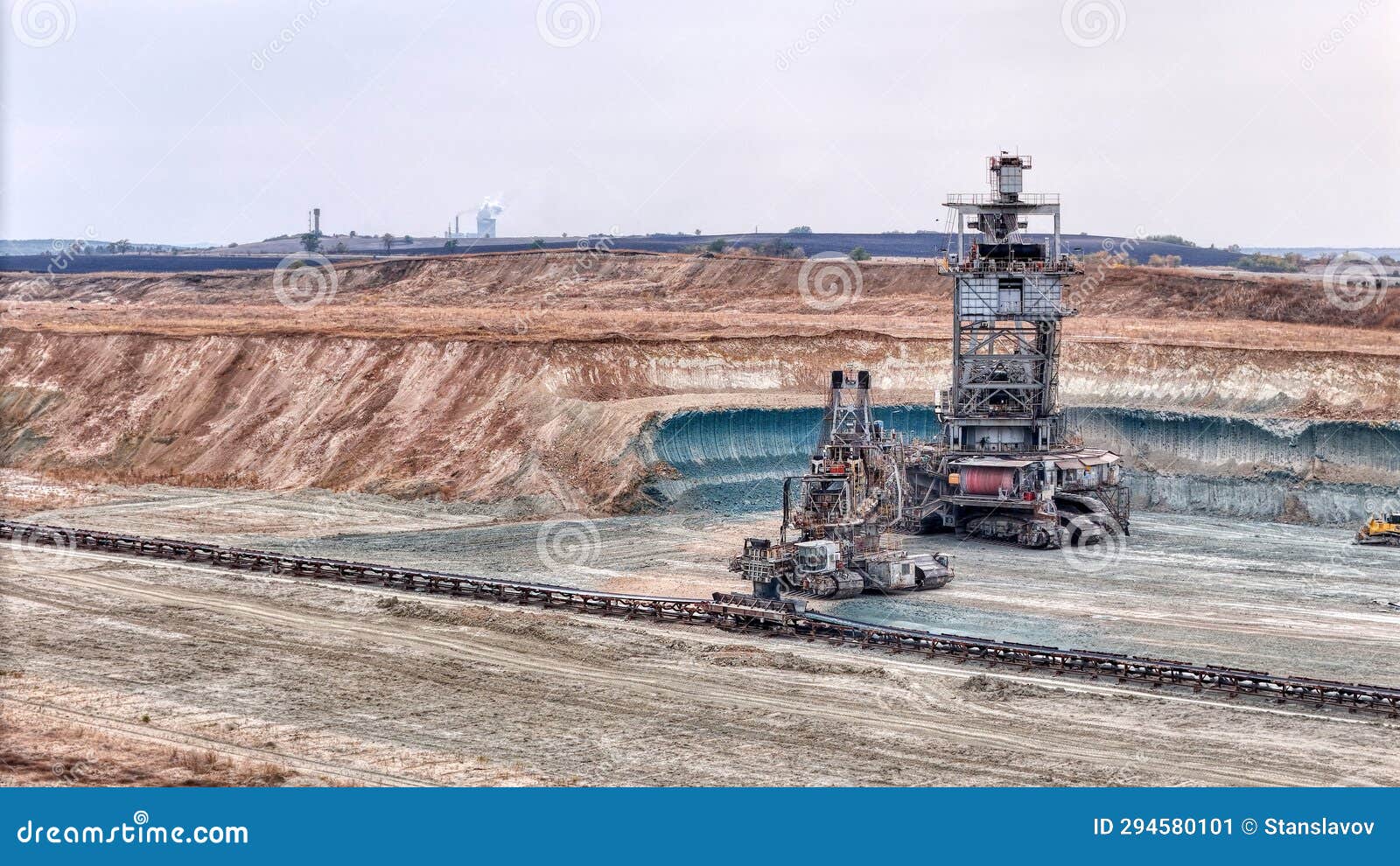 Open Pit Coal Mine with Huge Backhoe Digger Stock Image - Image of ...