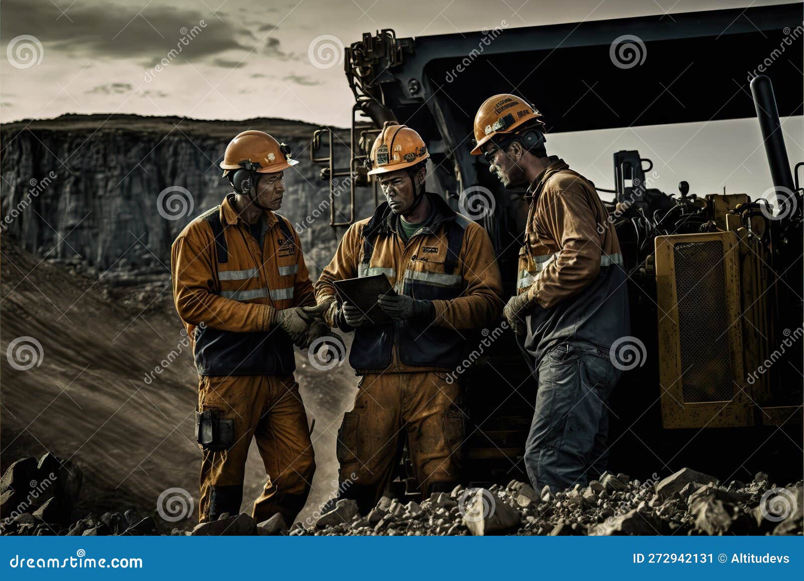 Open-pit Coal Mining Industry Team Discussing Plans Stock Illustration ...
