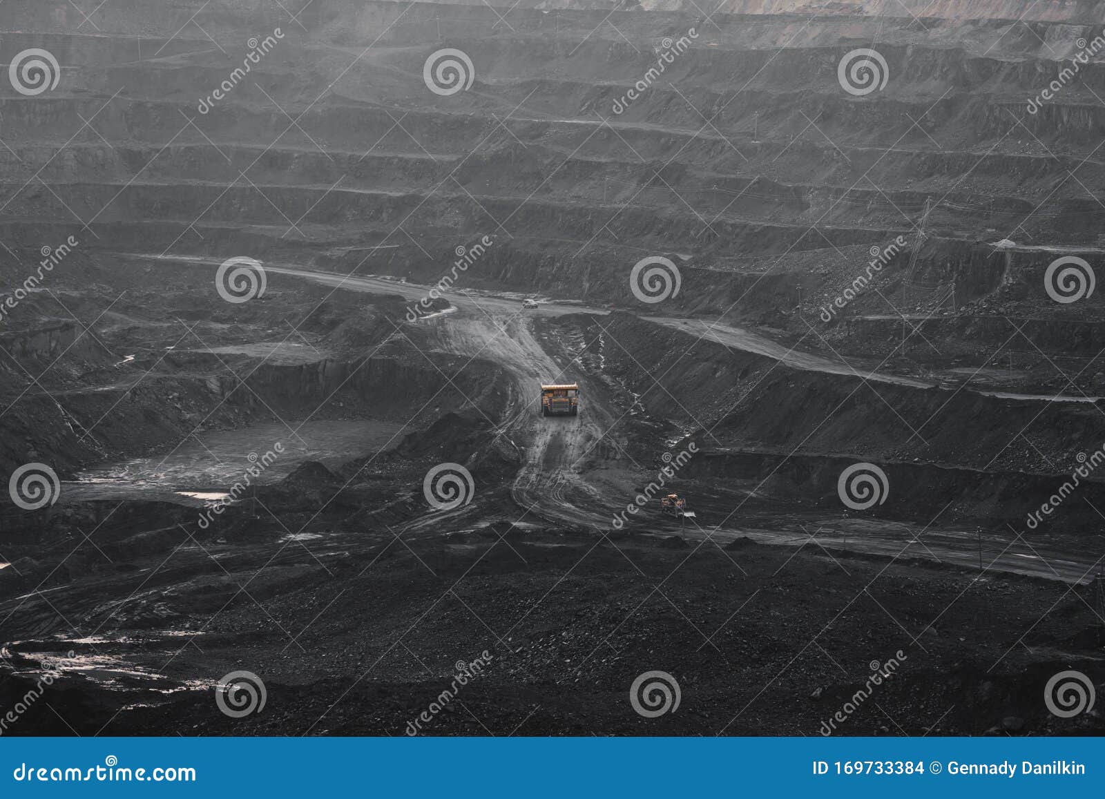 Open Pit Mine, Coal Loading in Trucks, Transportation and Logistics ...