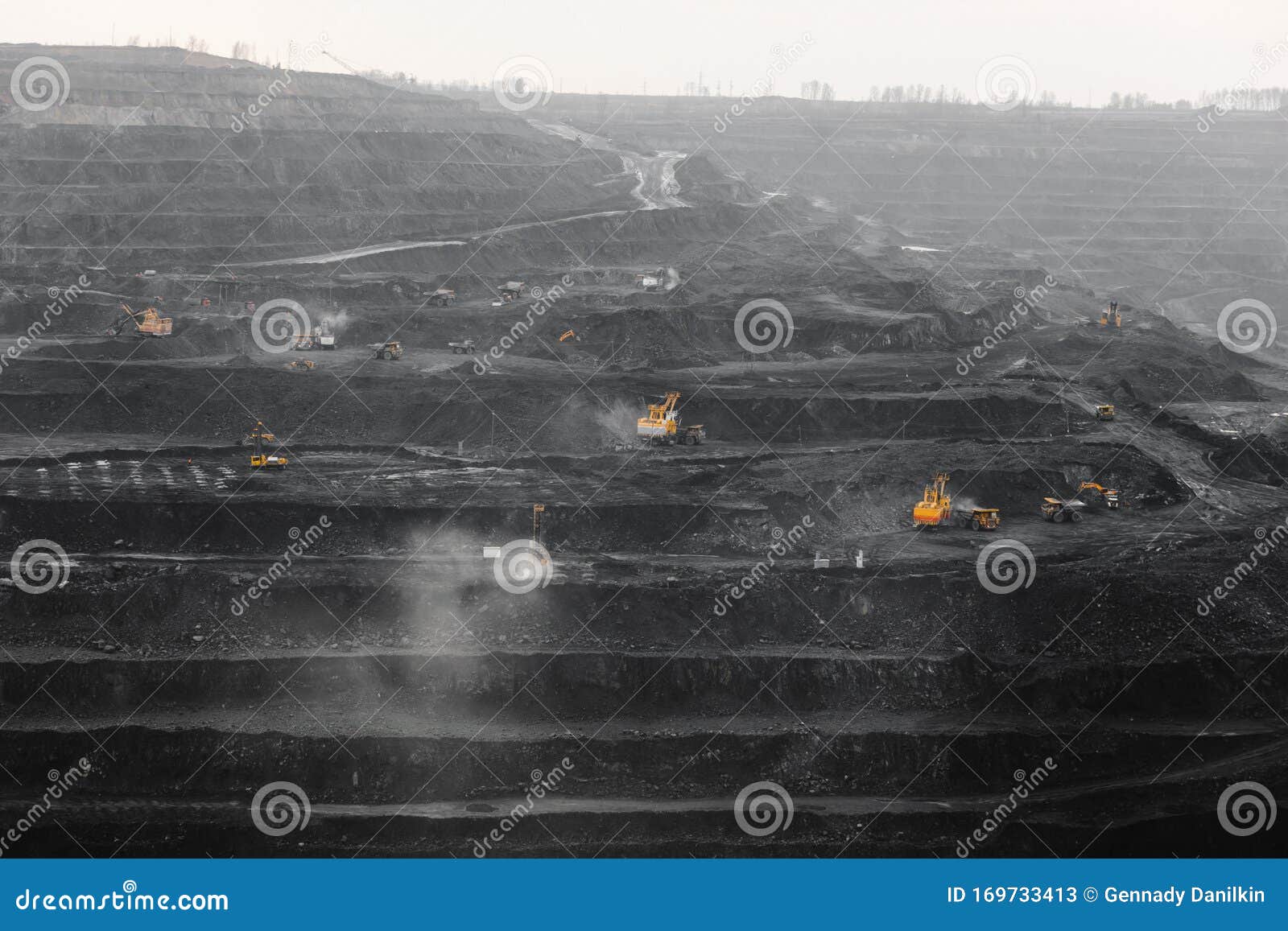 Open Pit Mine, Coal Loading in Trucks, Transportation and Logistics ...