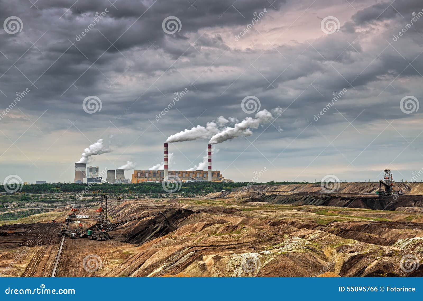 Open Pit Mine and Power Plant Stock Photo - Image of industry ...