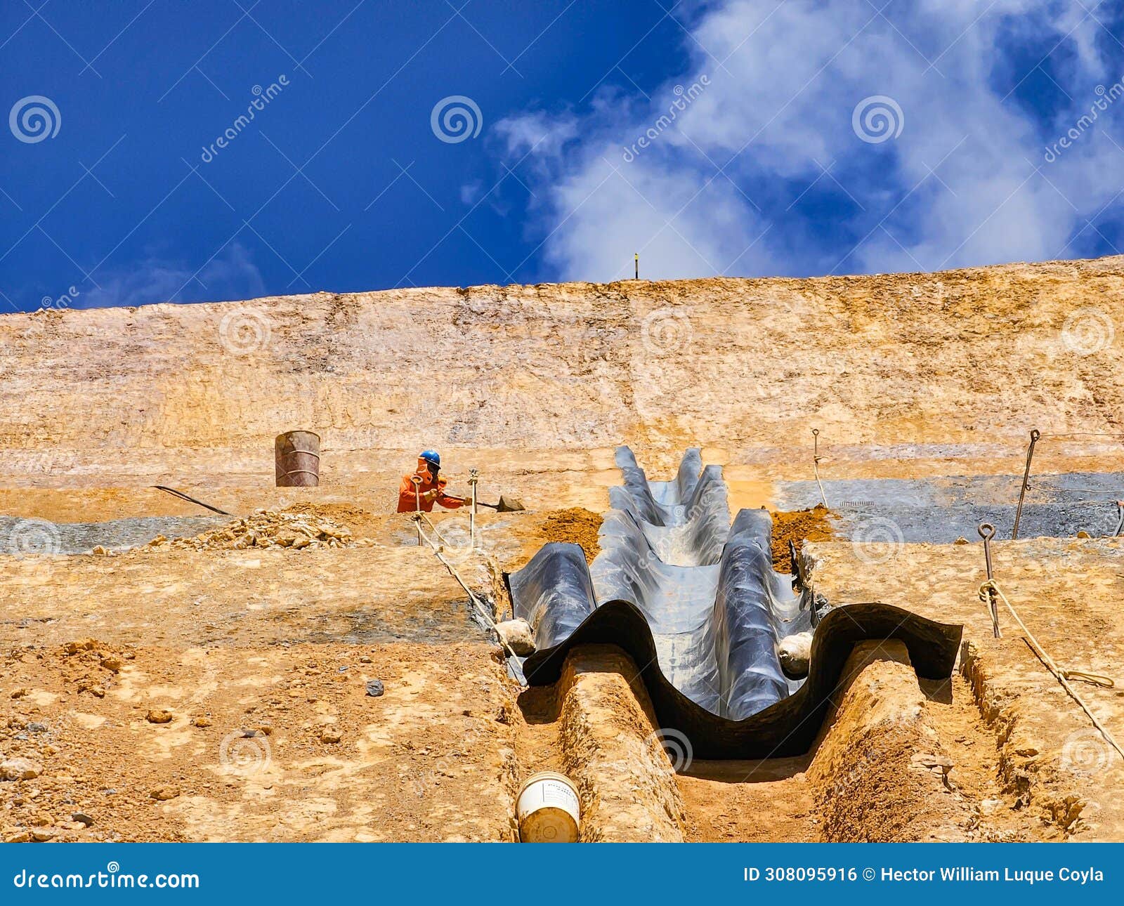Open Pit Mine Worker Working on Construction of Water Canals Stock ...