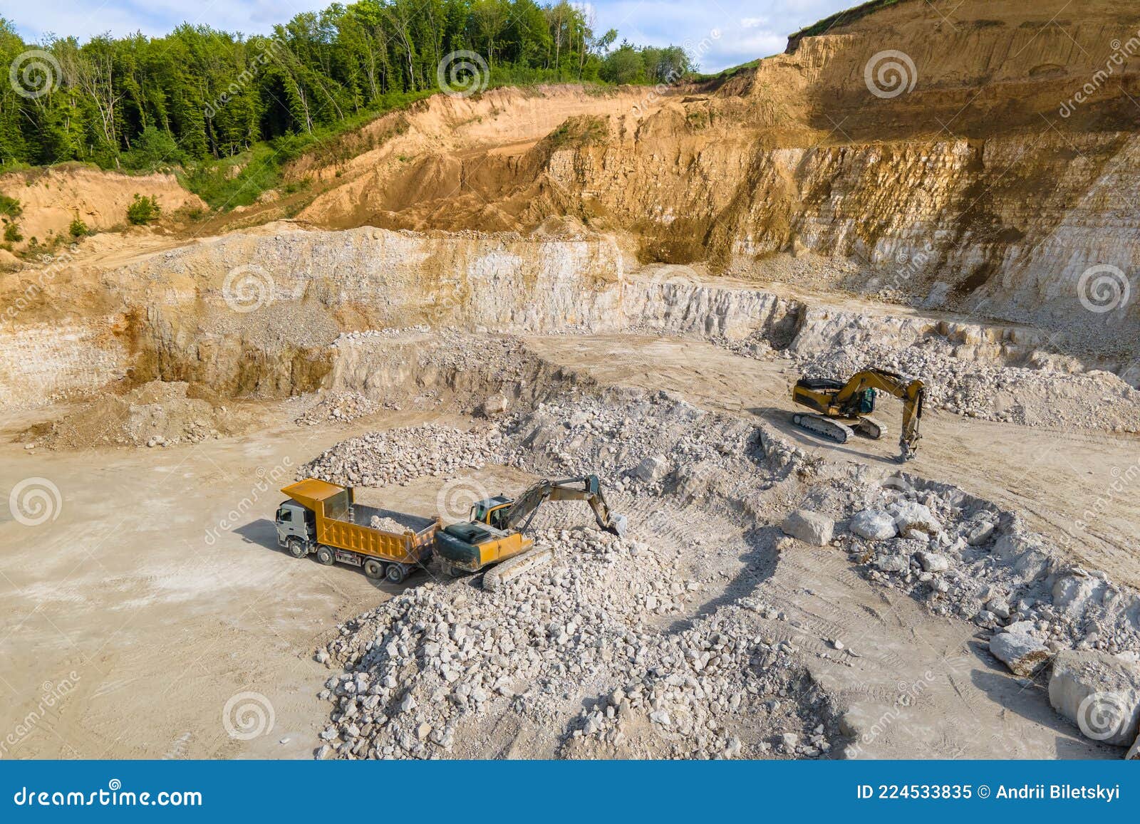Open Pit Mining of Construction Sand Stone Materials with Excavators ...