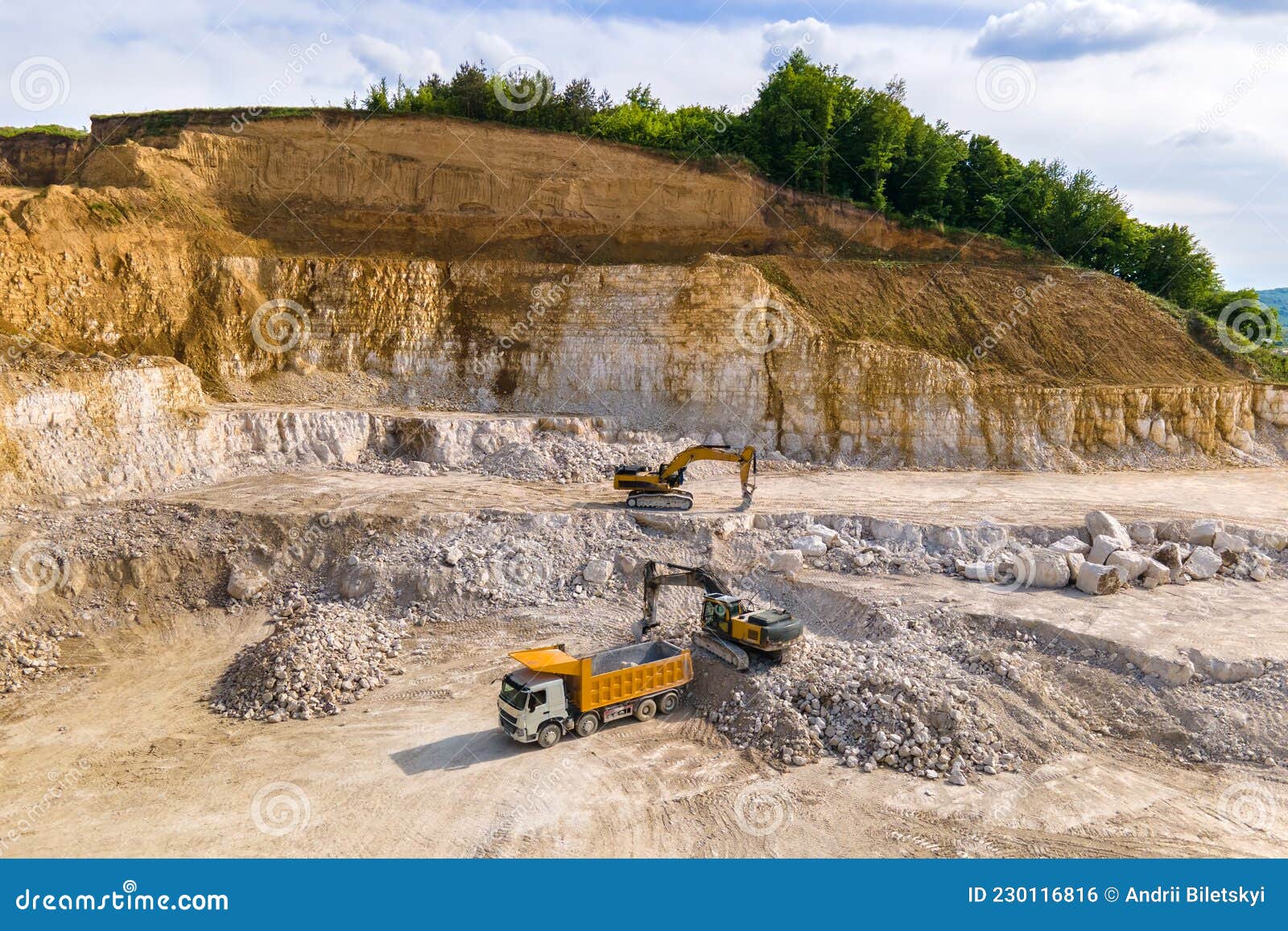 Open Pit Mining of Construction Sand Stone Materials with Excavators ...