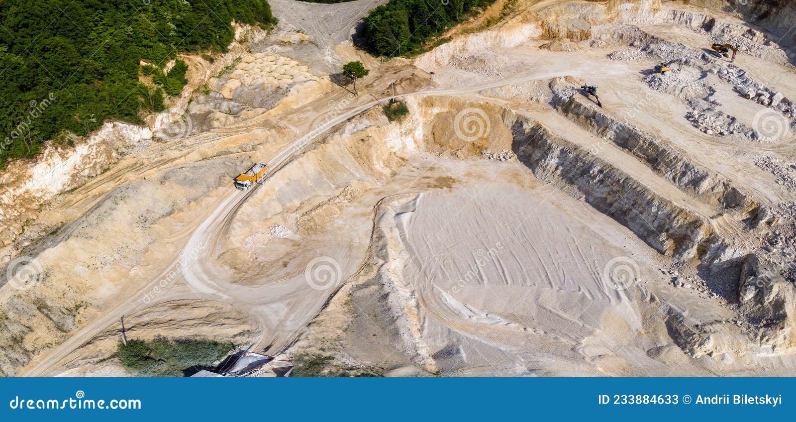 Open Pit Mining of Construction Sand Stone Materials with Excavators ...