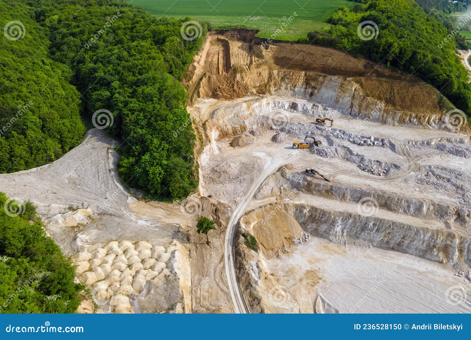 Open Pit Mining of Construction Sand Stone Materials with Excavators ...