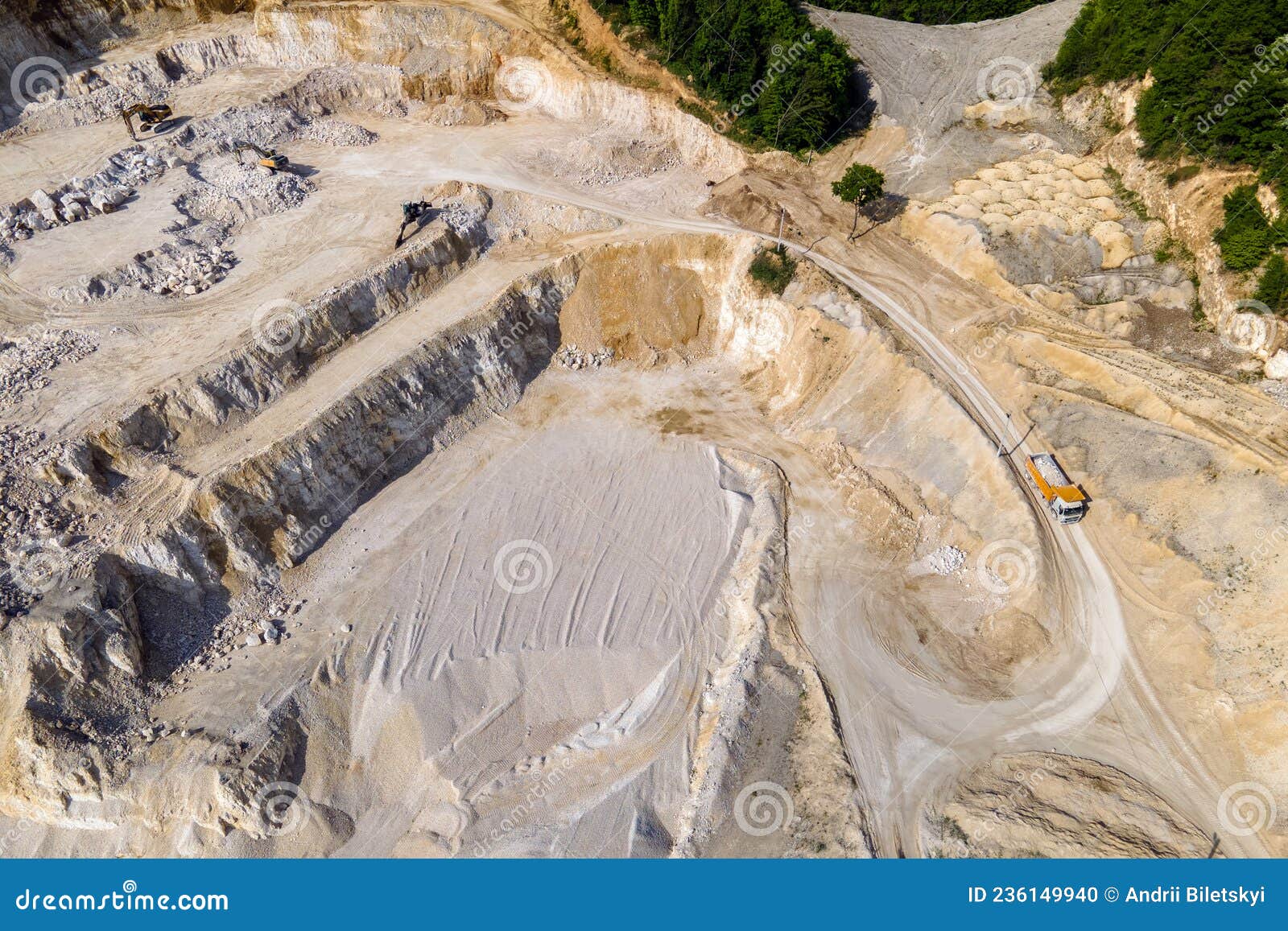Open Pit Mining of Construction Sand Stone Materials with Excavators ...
