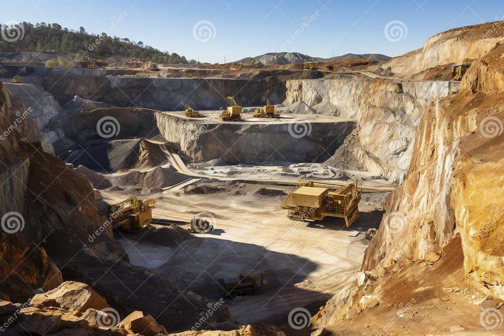Open-Pit Mining Operation with Heavy Machinery in Rugged Terrain Stock ...