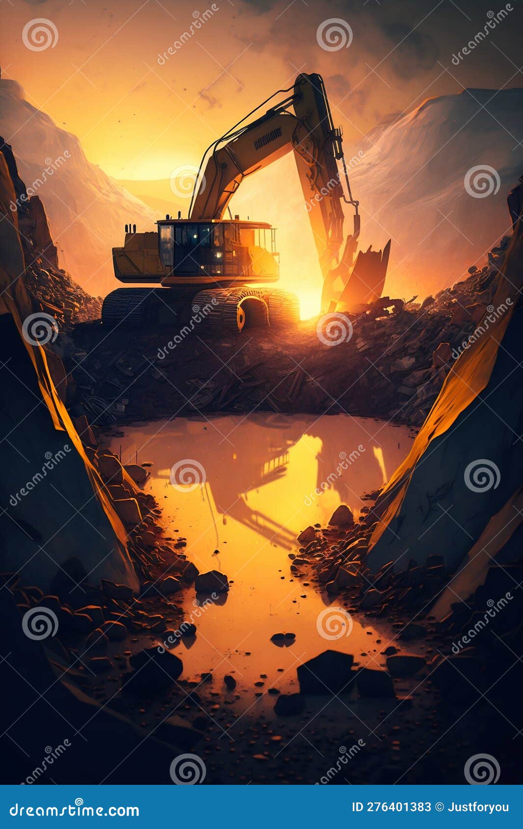 Open Pit Mining Operation at Sunset with an Excavator Mining a Wall ...