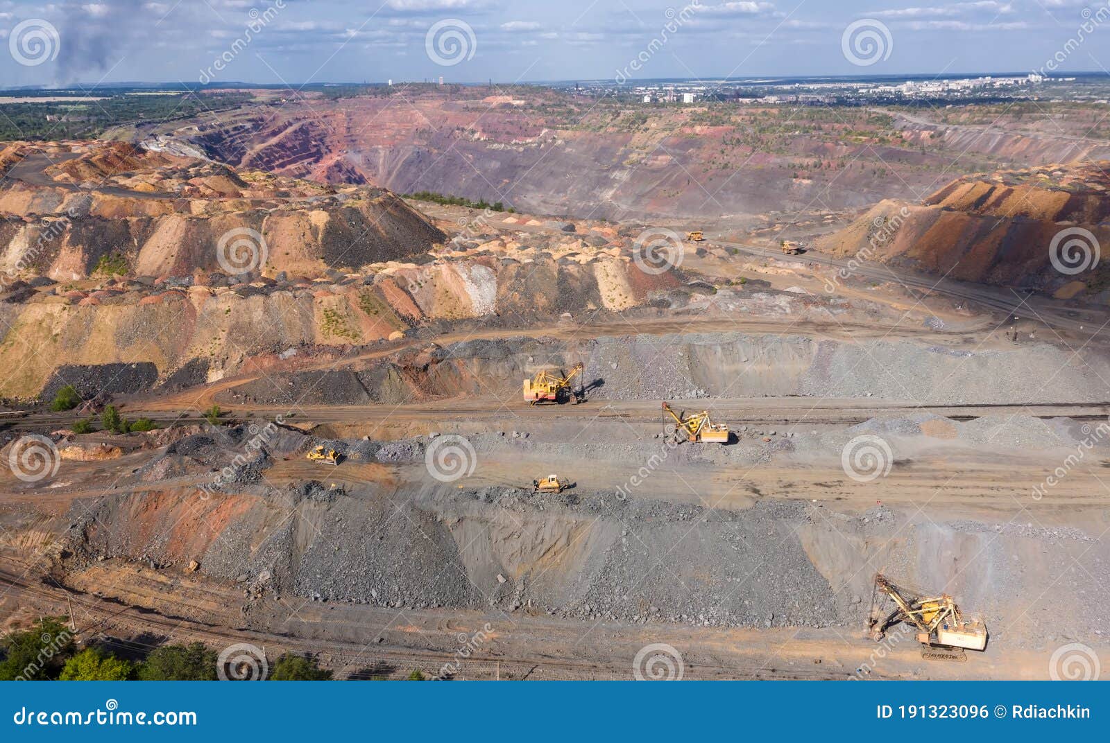 Open Pit Quarry with a Lot of Equipment at Work Aerial View. Stock ...