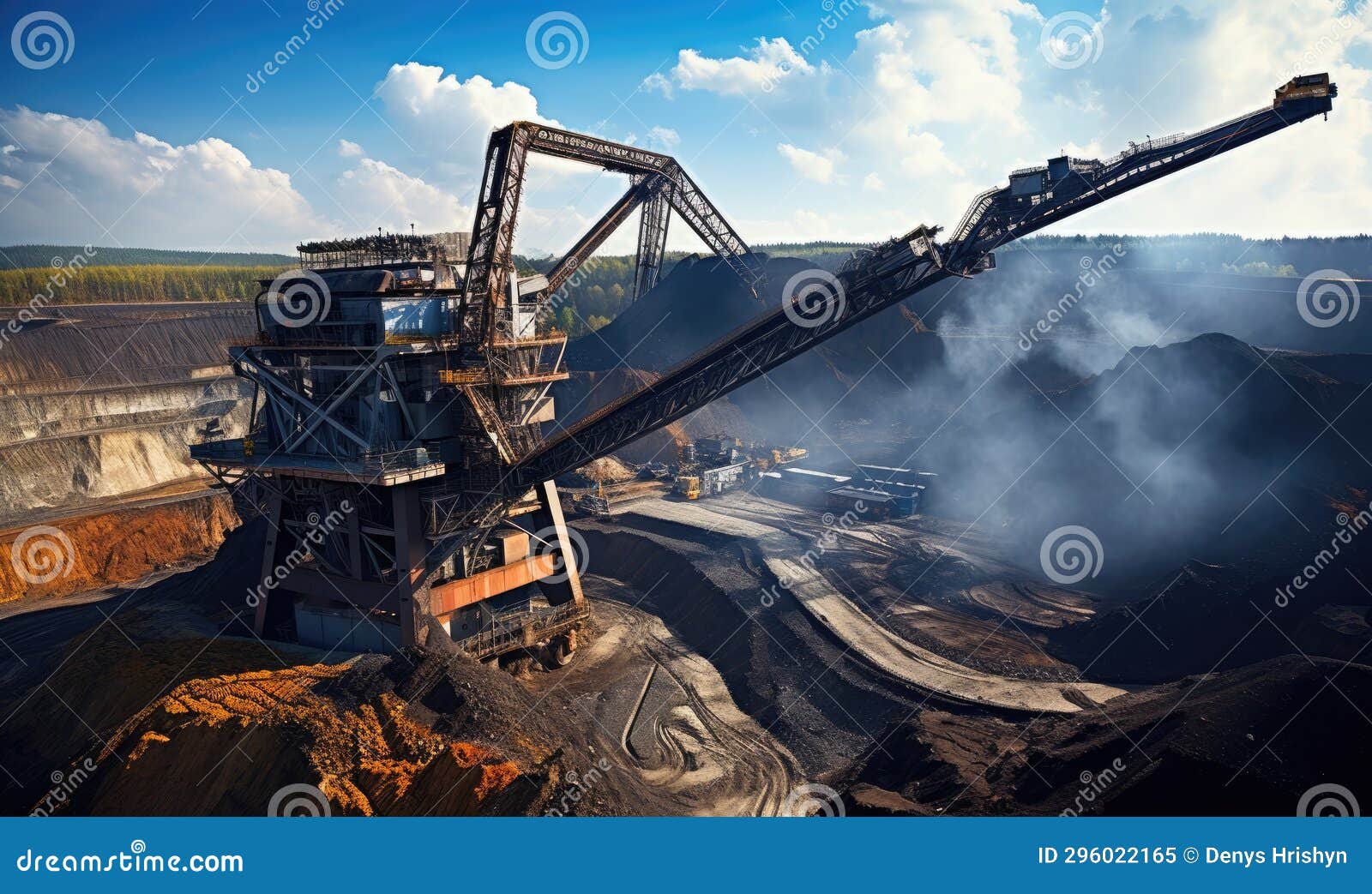An Open Pit with a Towering Crane in the Center Stock Illustration ...