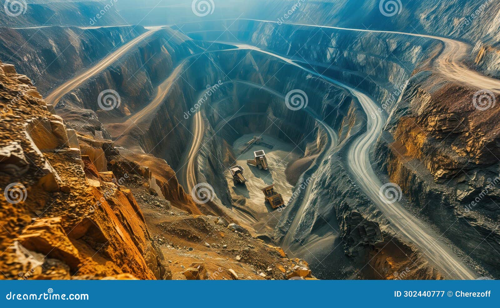 An Open Pit with Working Machines and Trucks Stock Image - Image of ...