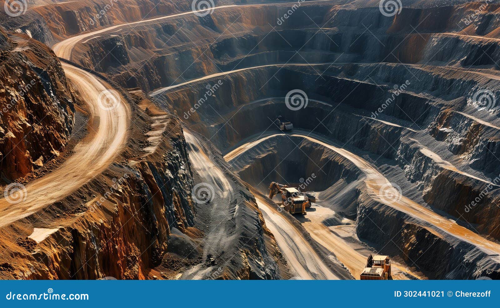 An Open Pit with Working Machines and Trucks Stock Image - Image of ...