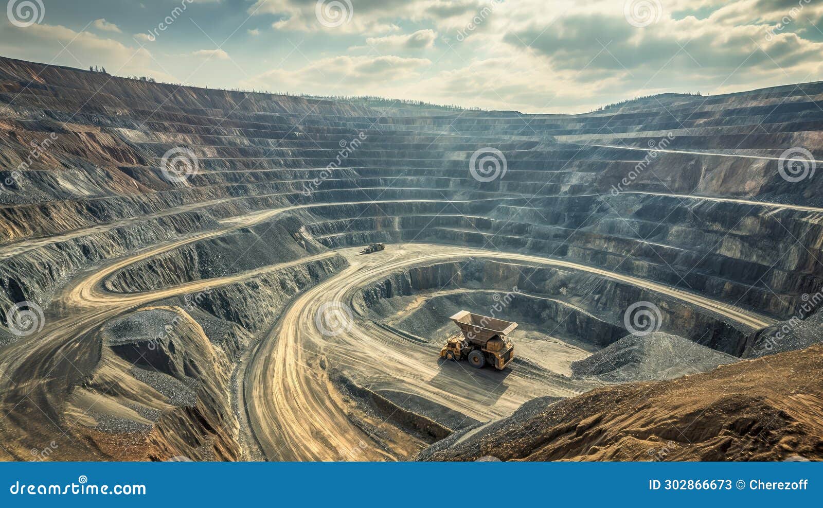 An Open Pit with Working Machines and Trucks Stock Image - Image of ...