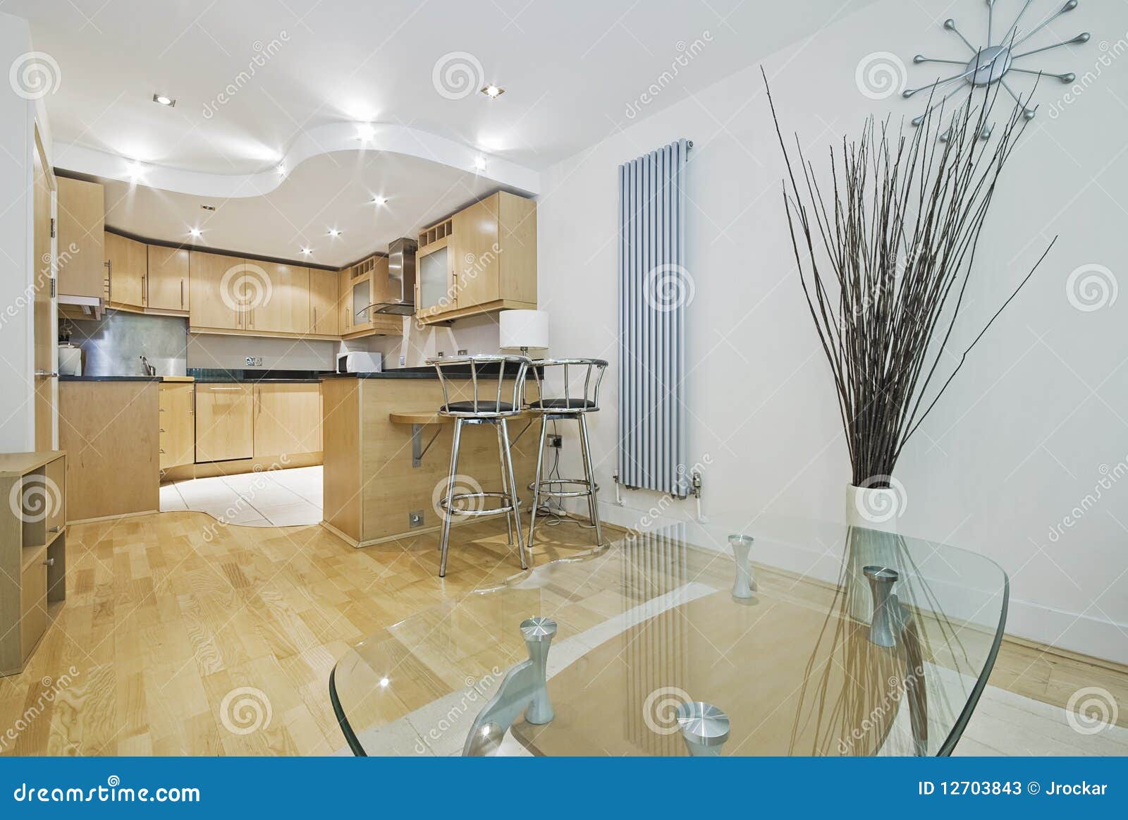 Open plan apartment stock image. Image of clock, flat - 12703843