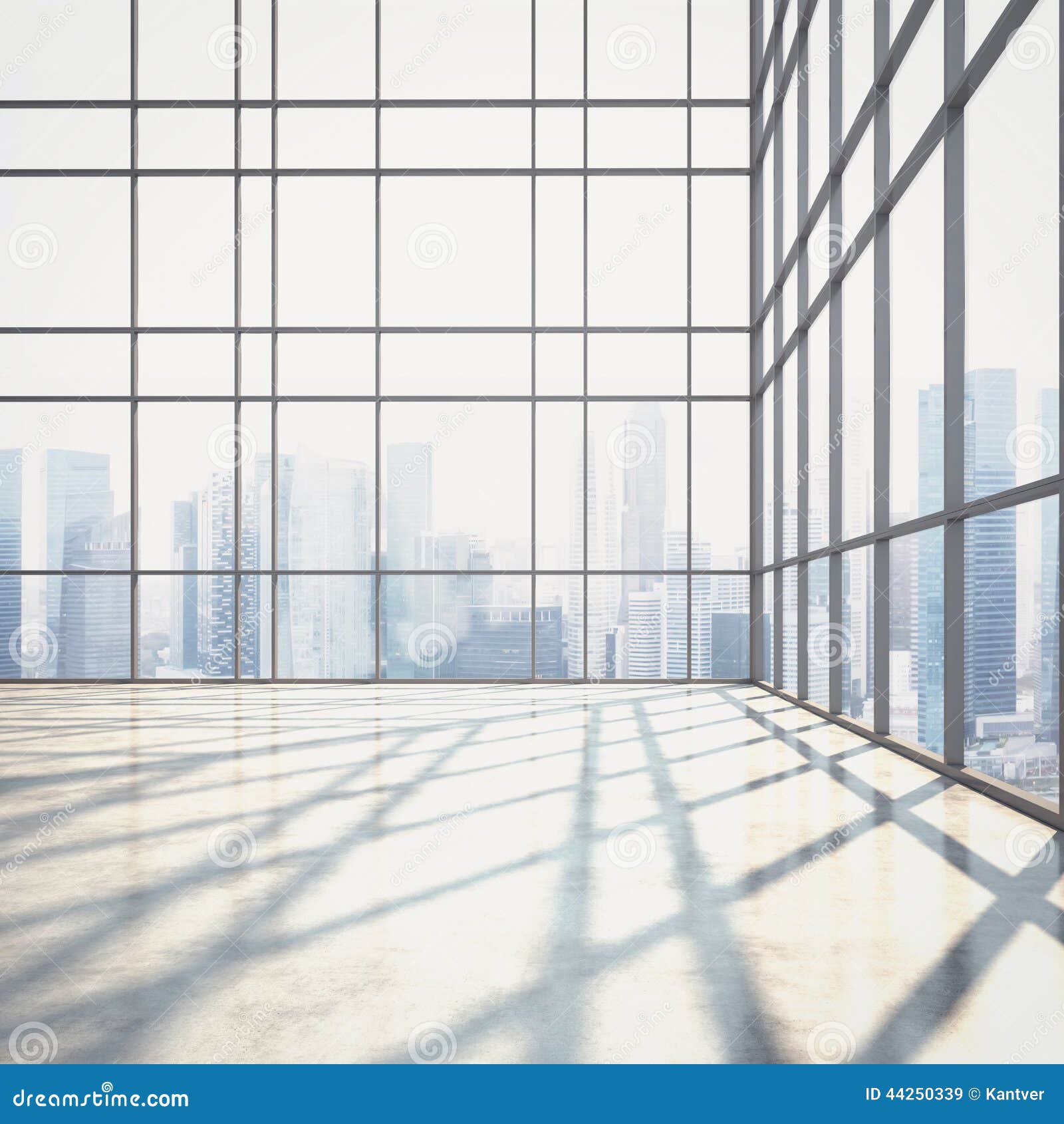 Open Plan Interior with Large Windows Stock Image - Image of light ...