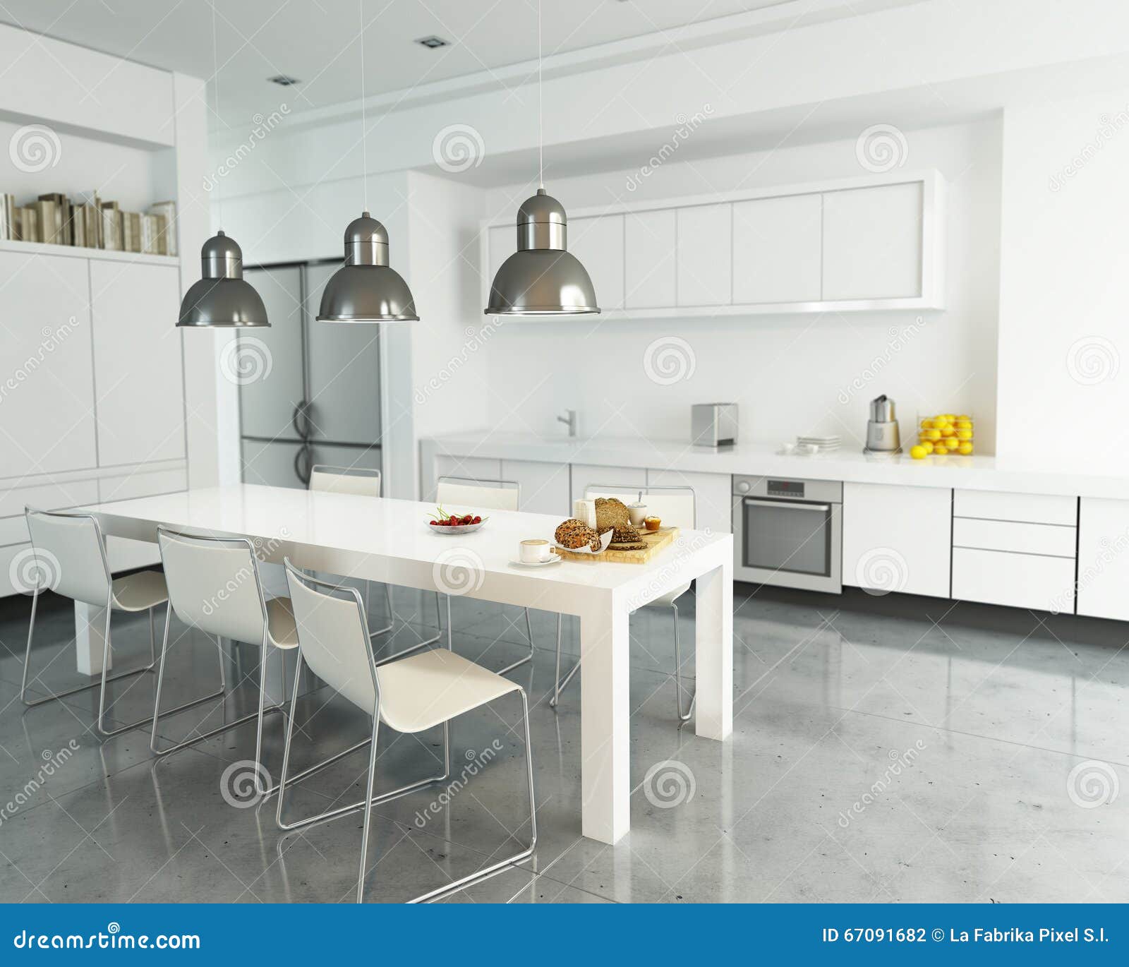 Open plan kitchen stock illustration. Illustration of architecture ...